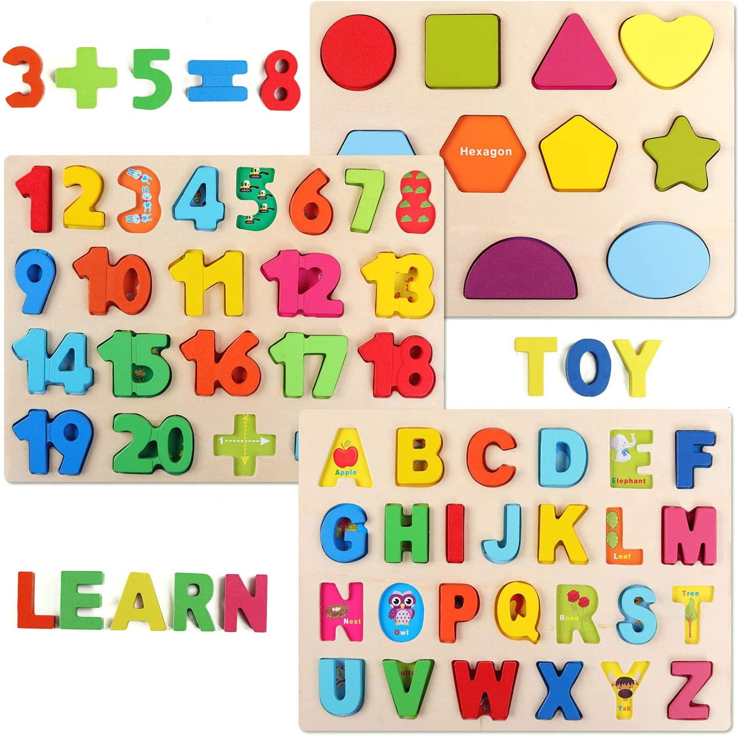 Wooden Puzzles for Toddlers, Wooden Alphabet Number Shape Puzzles ...