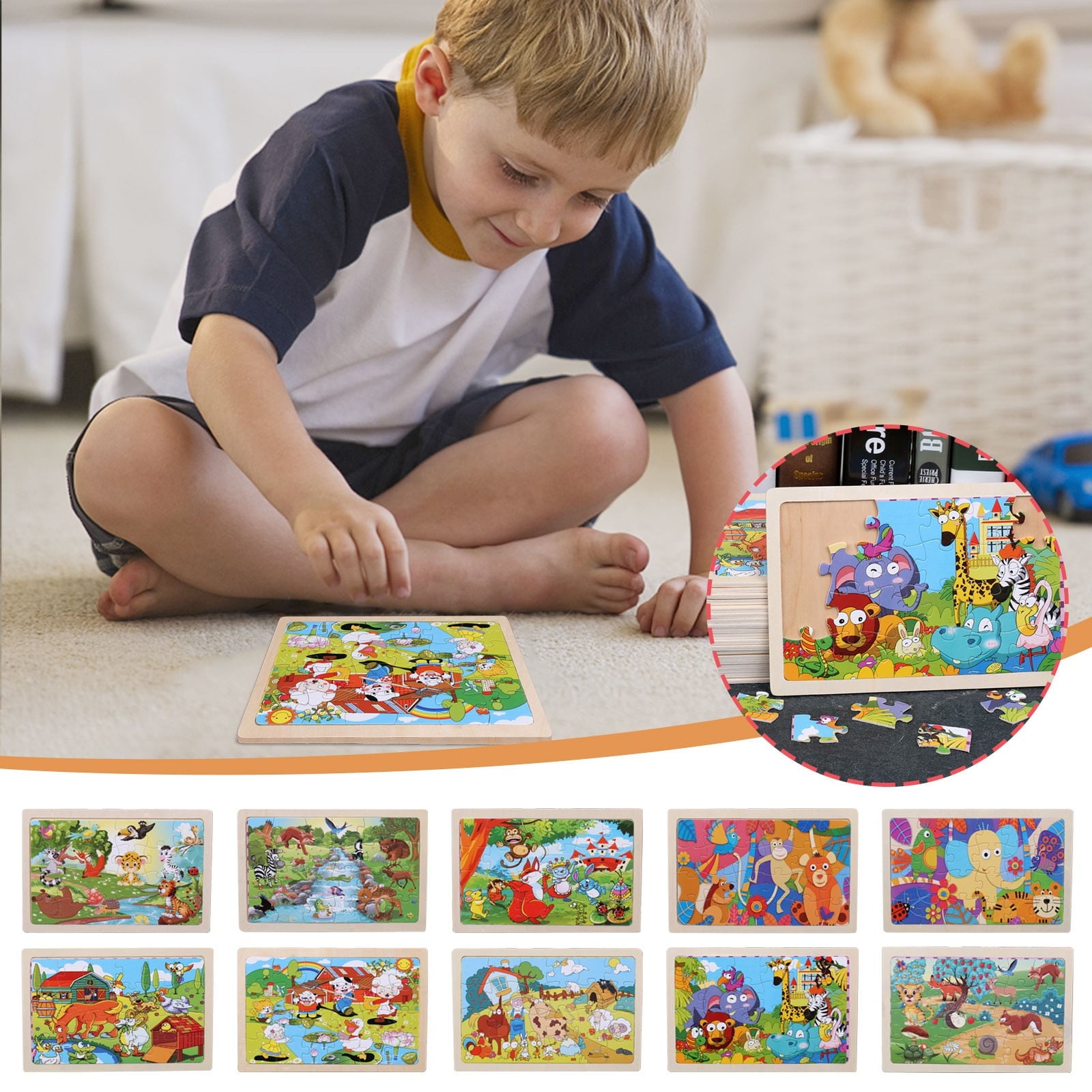 Wooden Puzzles Toys for Kids Ages 3-5, 1 Packs with 24-Piece Farm ...