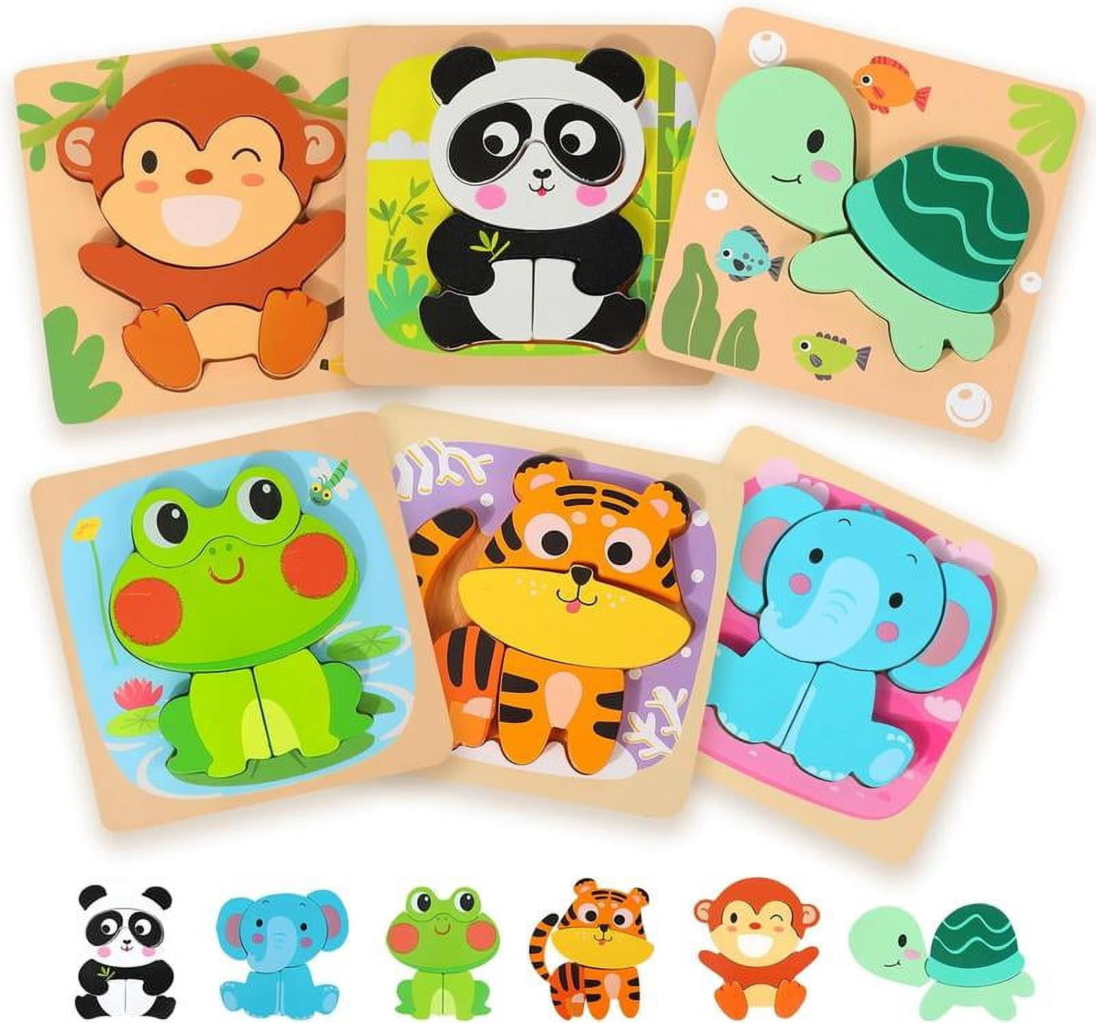 Wooden Puzzles for Toddlers 2-4, 6 Pack Animal Shape Puzzle Montessori ...