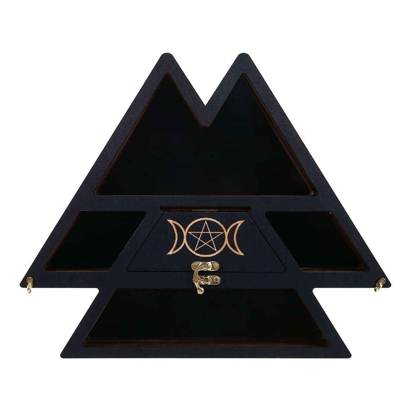 Wooden Pyramid Wall Shelf Crystal Display Rack Floating Shelf for ...