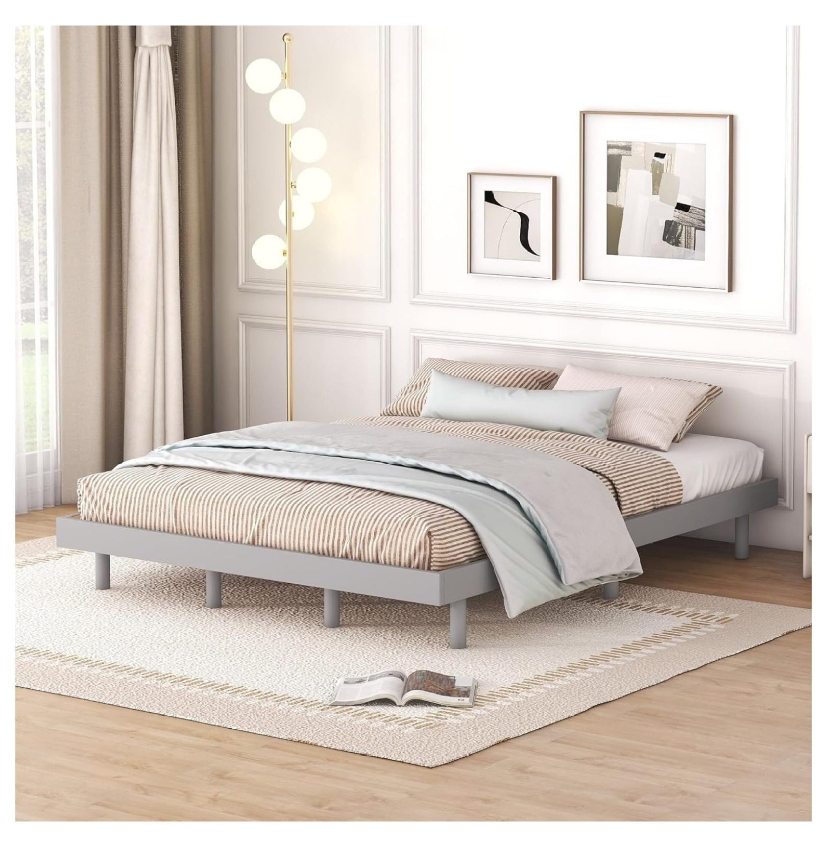 Wooden Queen Size Floating Platform Bed Frame with Low Profile Design ...