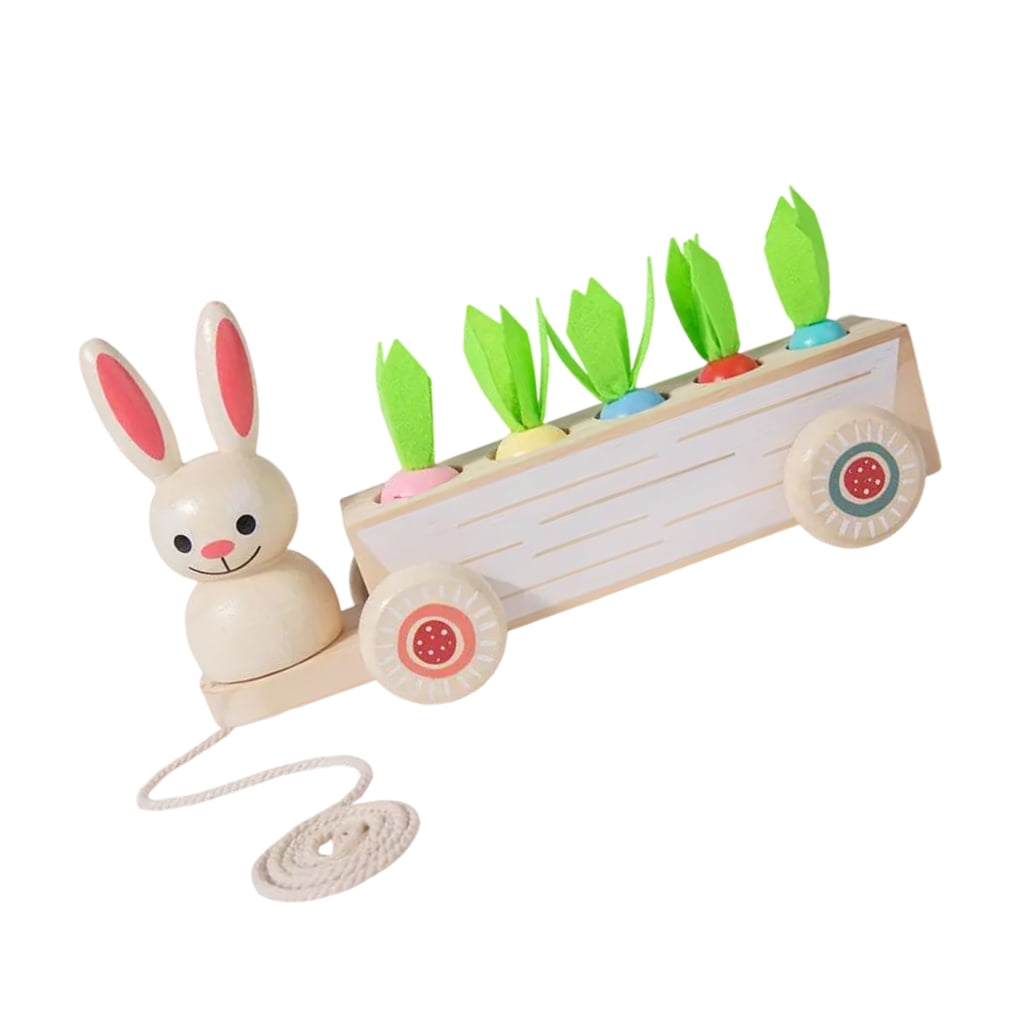 Wooden Rabbit Cart And Carrot Pulling Toy For Kids' Fine Motor Skills ...