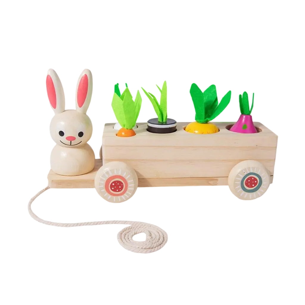 Wooden Rabbit Cart And Carrot Pulling Toy For Kids' Fine Motor Skills ...