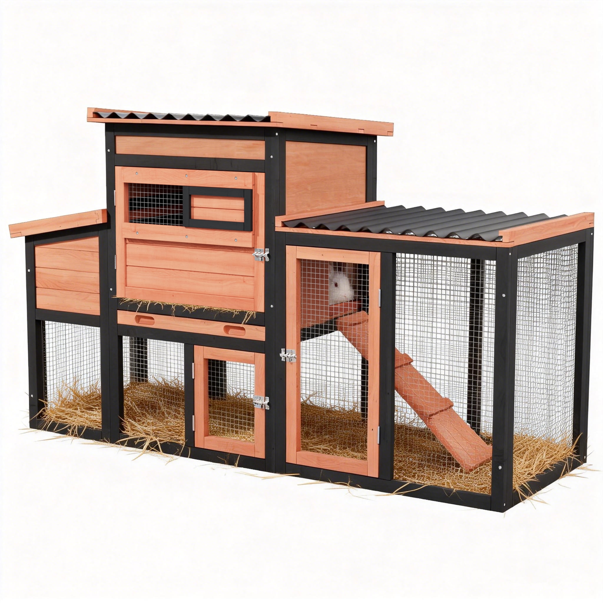 Wooden Rabbit Hutch Chicken Coop Hen House - Outdoor Poultry Hutch ...