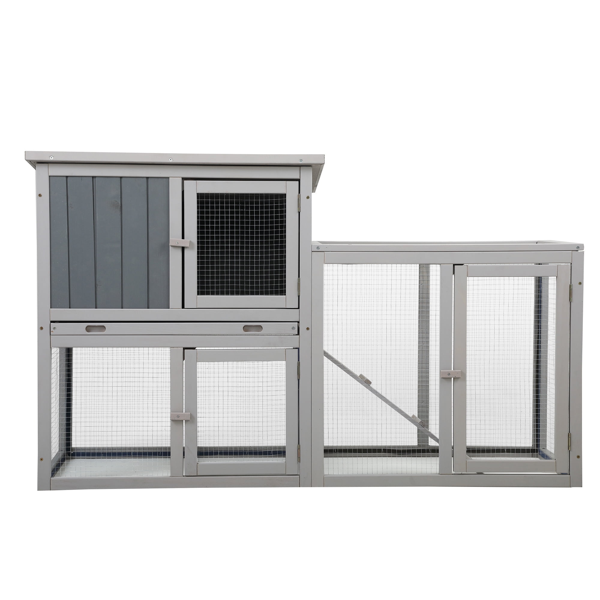 Wooden Rabbit Hutch Chicken Coop with 1 Removable Tray and 3 Lockable ...
