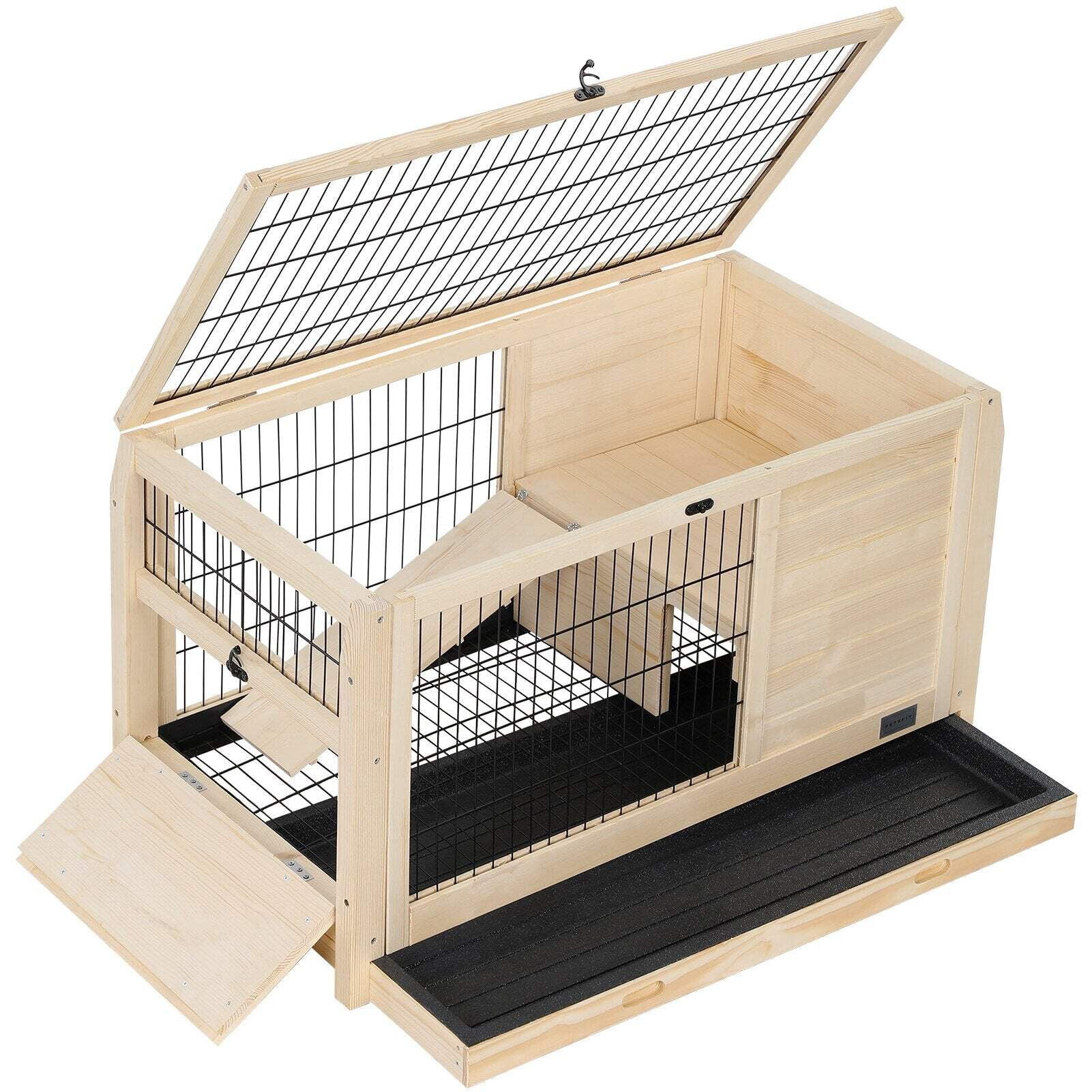 Wooden Rabbit Hutch Indoor Bunny House For Small Animals With Plastic ...