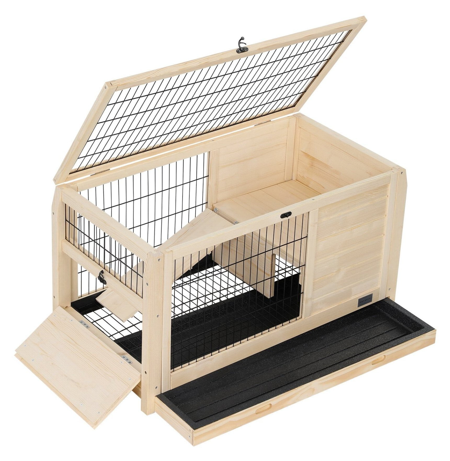 Wooden Rabbit Hutch Indoor Bunny House for Small Animals with Plastic ...
