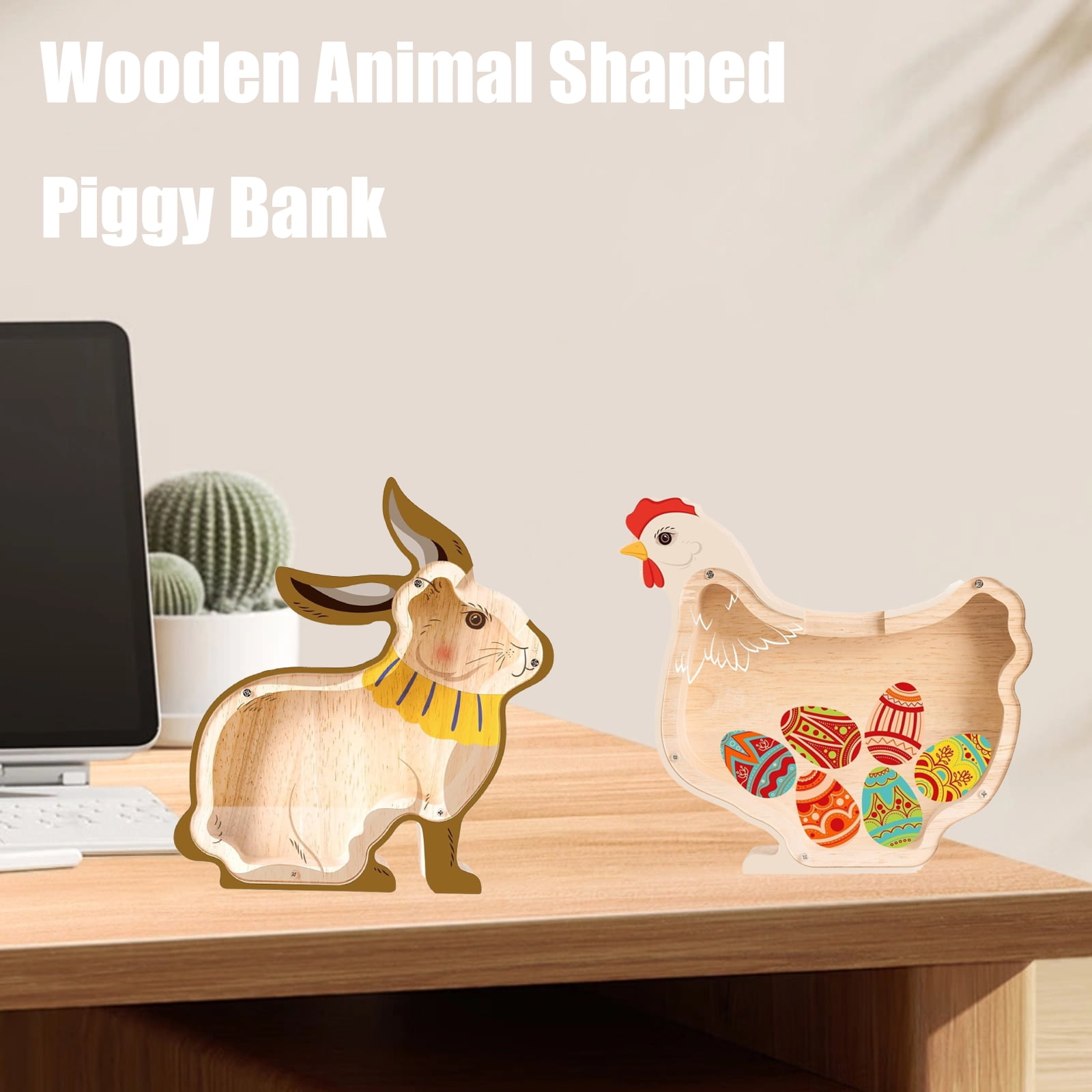 Wooden Rabbit Piggy Bank, Animal Desktop Decorative Ornament - Made Of ...