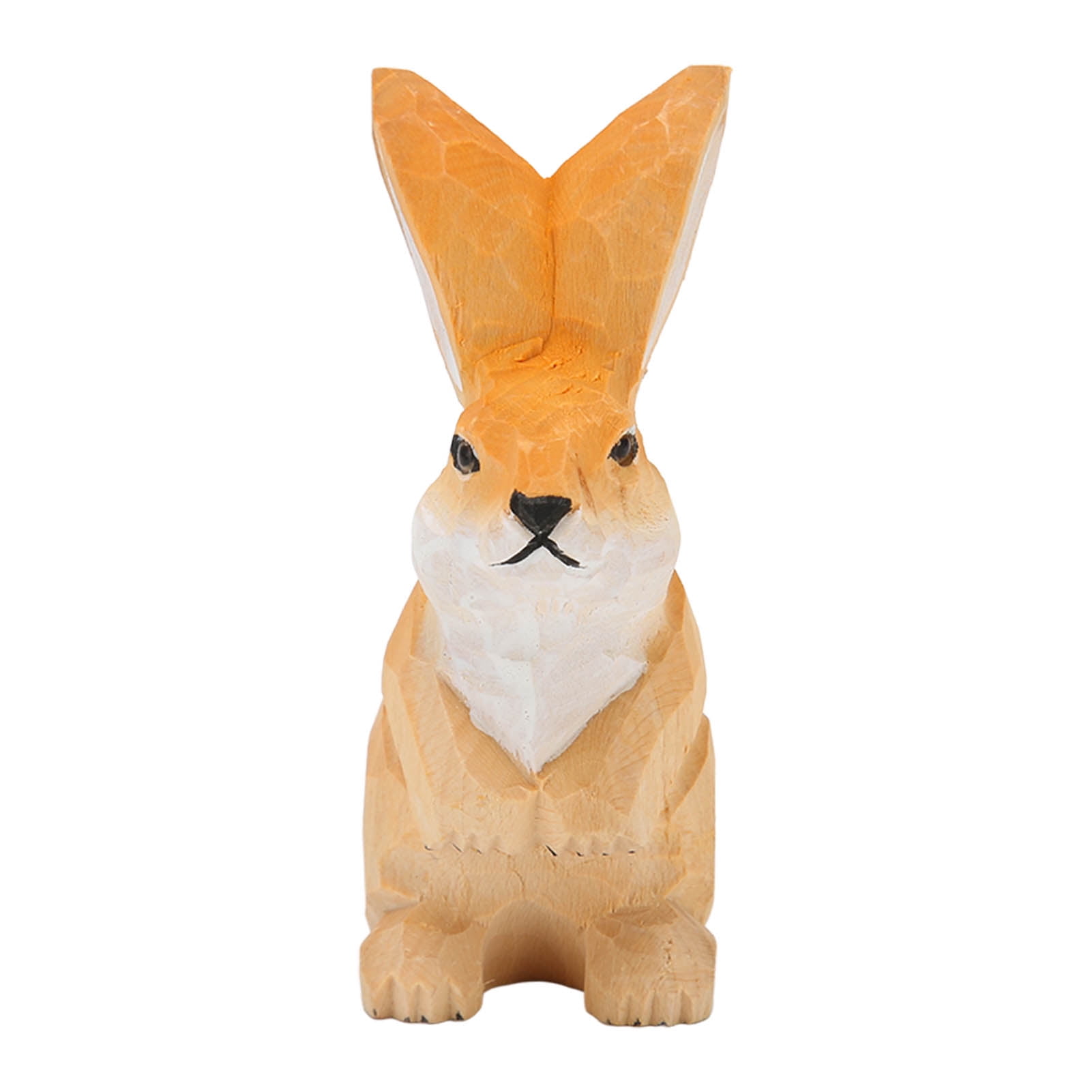 Wooden Rabbit Statue Carving Hand Painted Vivid Polishing Bunny Decor ...