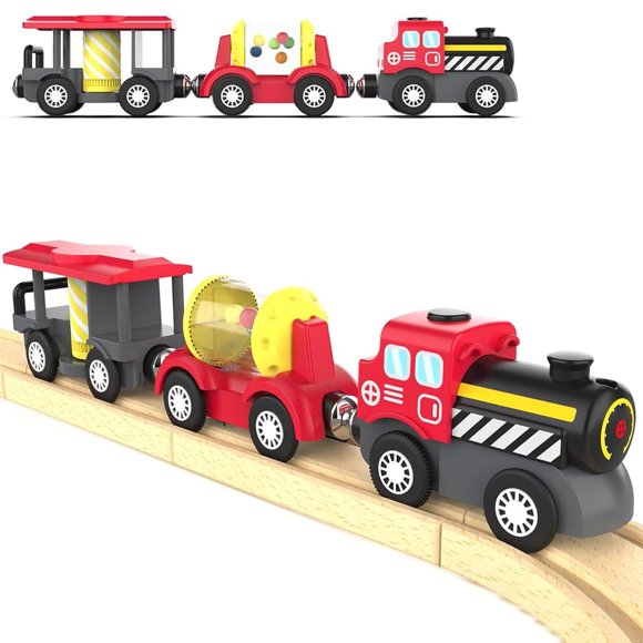 Battery Operated Wooden Train Sets for Kids with Track Accessories
