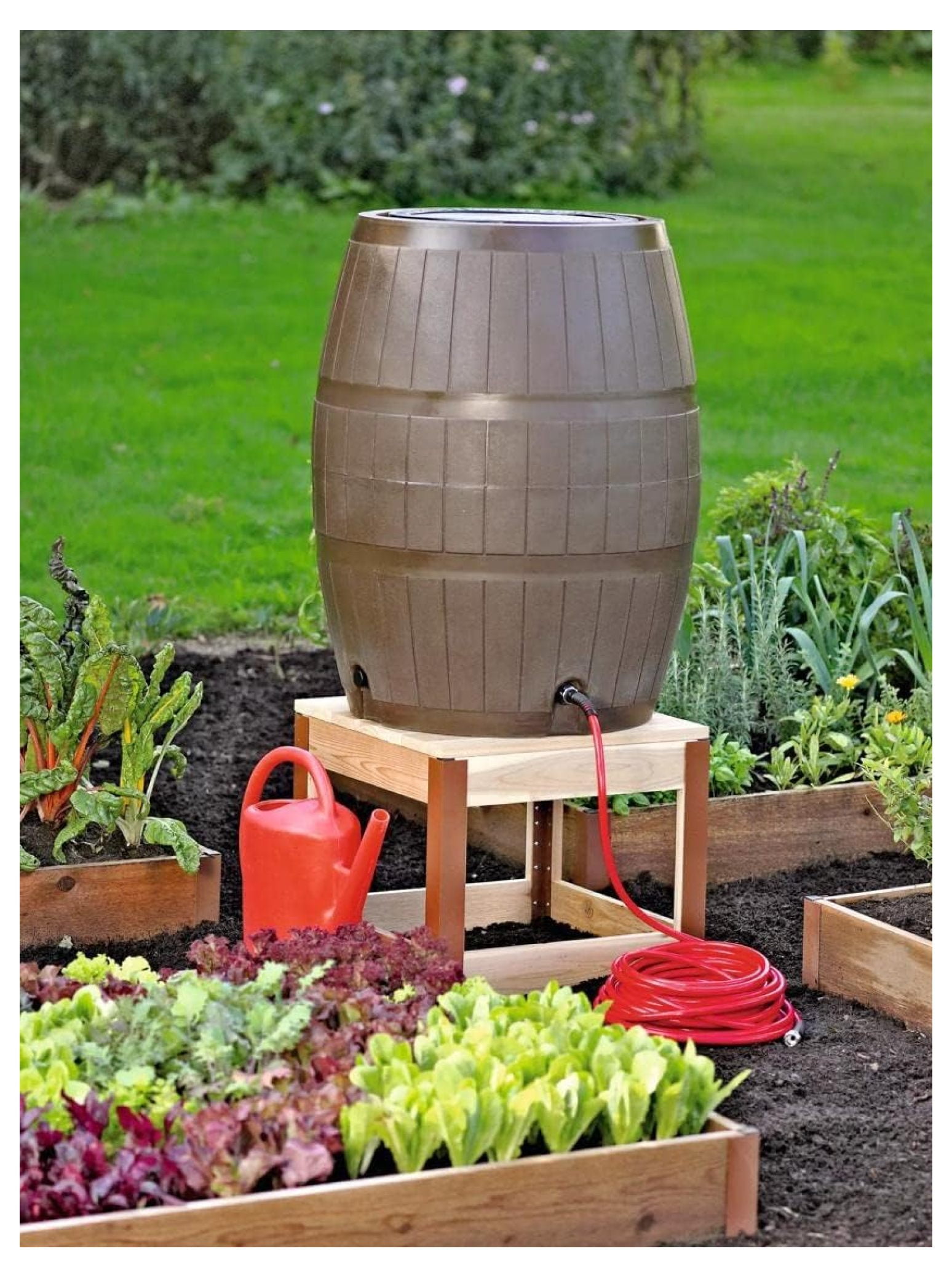 Wooden Rain Barrel Stand | Sturdy Cedar Wood Rainwater Collection ...
