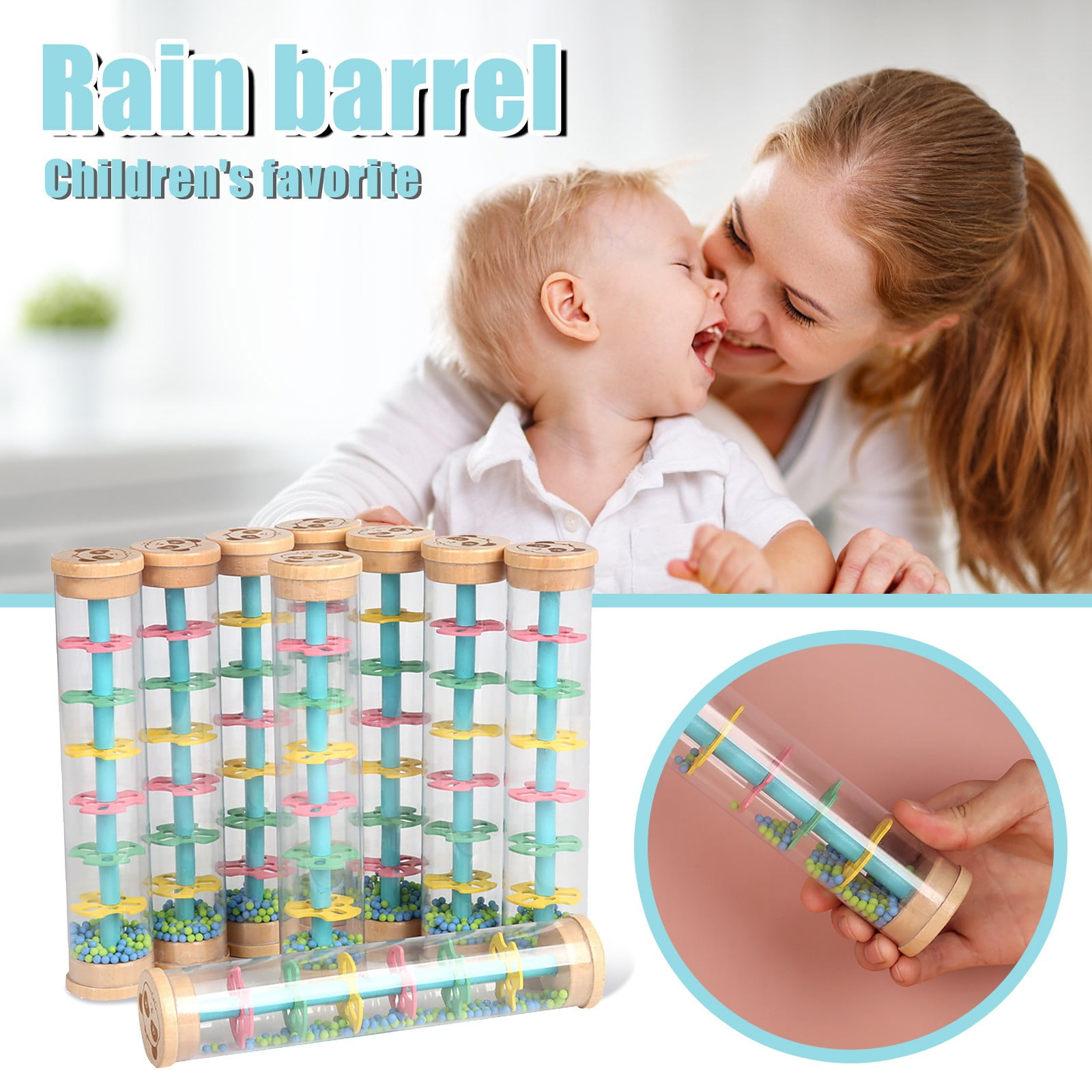Wooden Rain Stick, Sensory Learning Toy for Kids Toddlers, 6+ Months ...