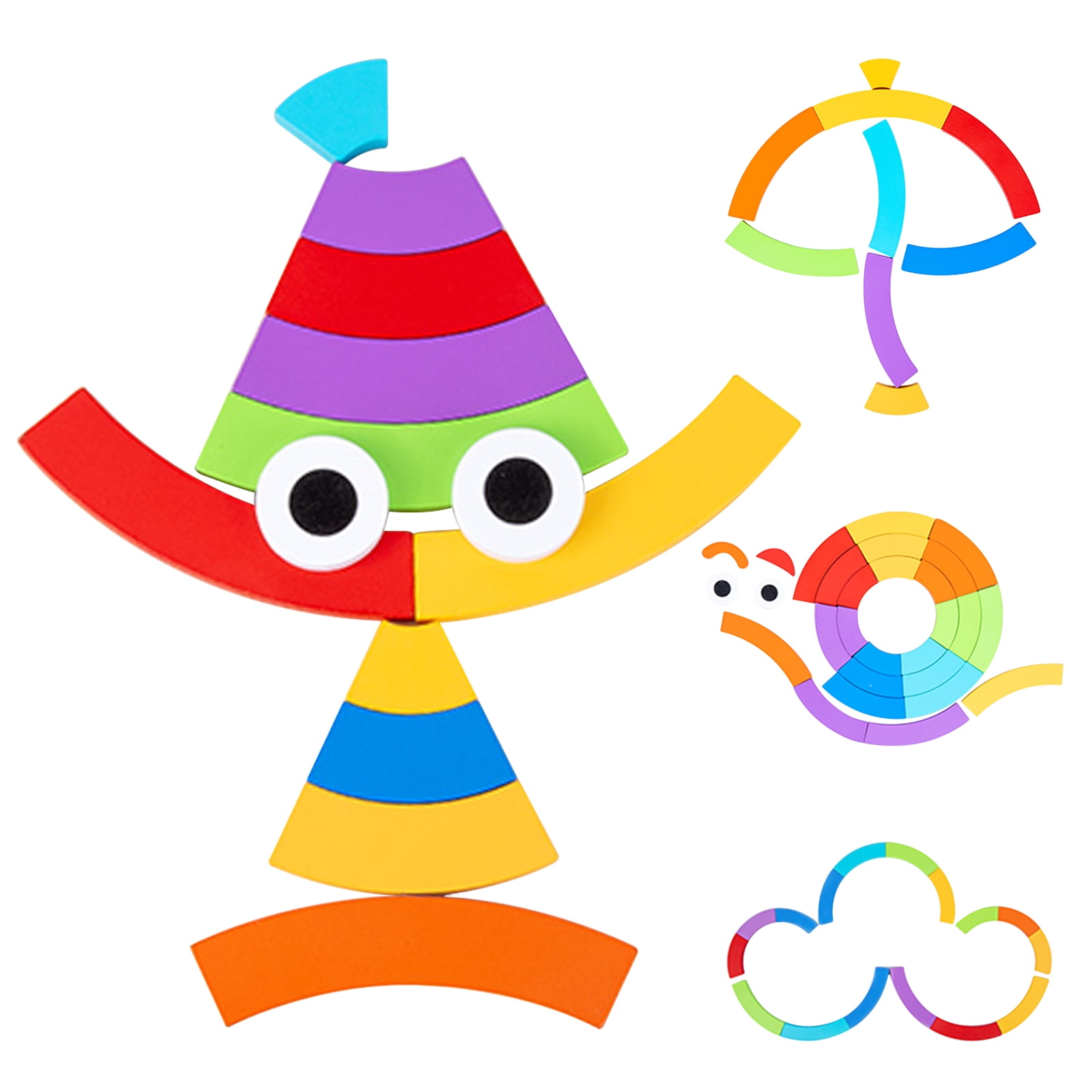 Wooden Rainbow Building Blocks, Jigsaw Shape Sorting and Stacking ...