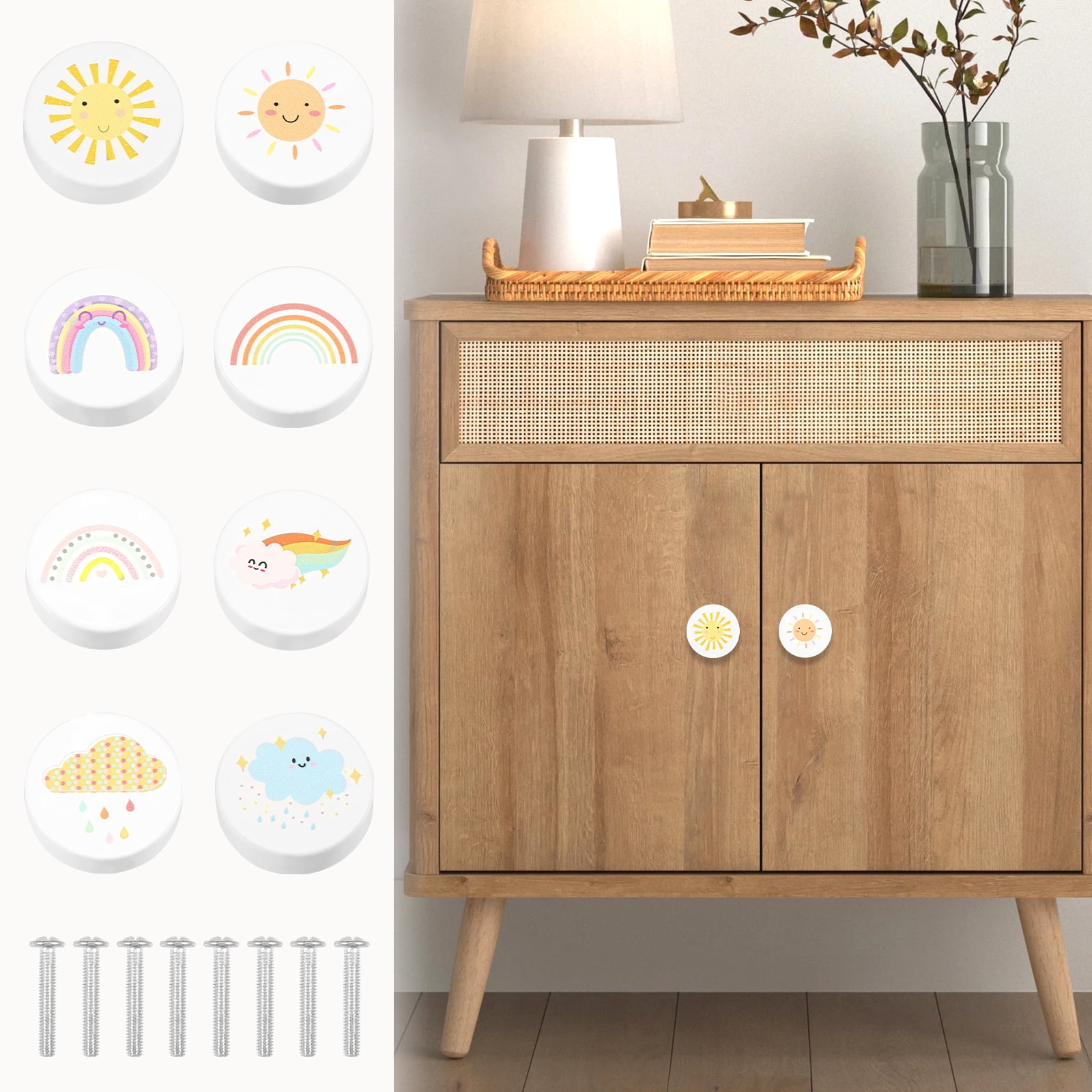 Wooden Rainbow Cabinet Knobs Decorative Wood Dresser Knobs with Screws ...