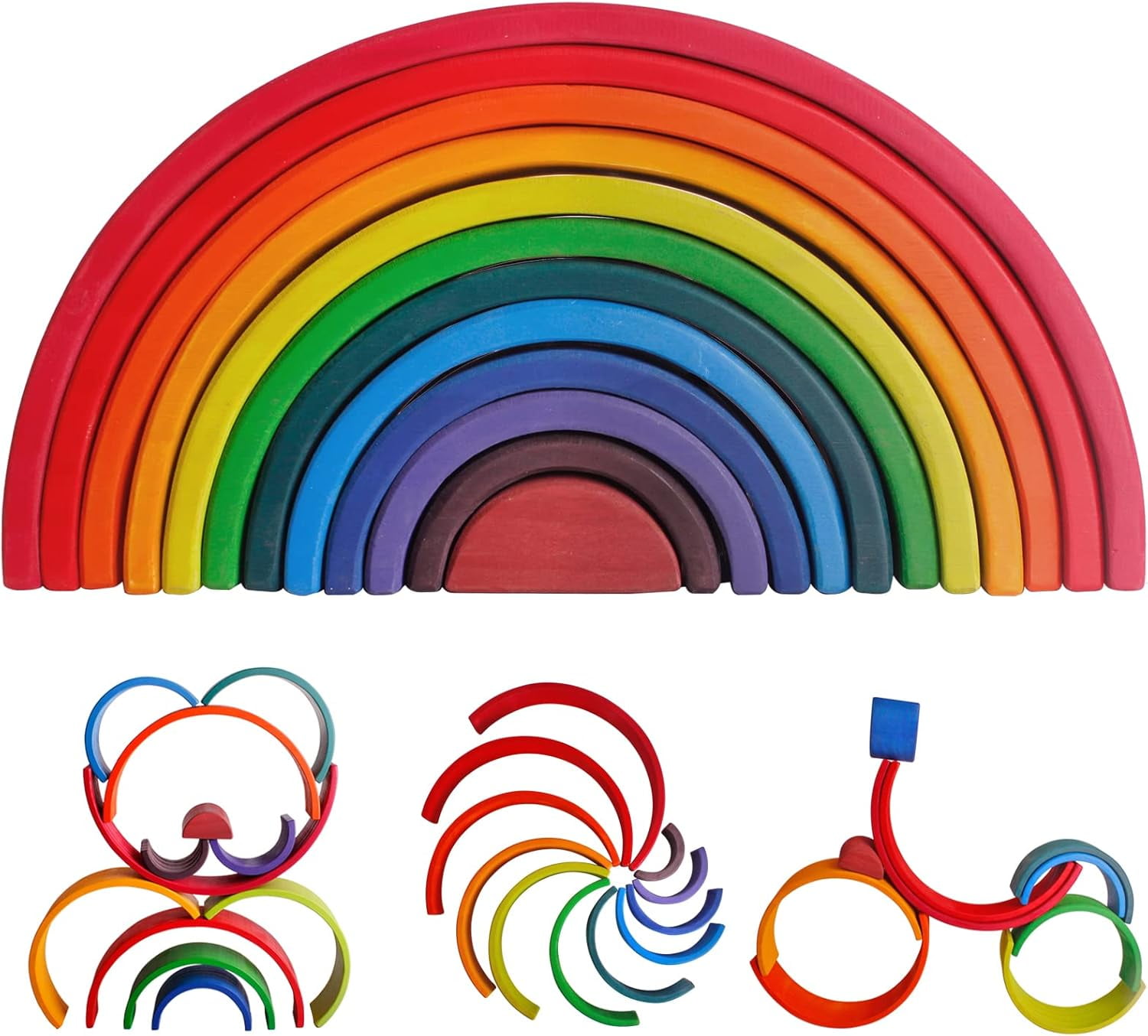 Wooden Rainbow Stacking Toy, 12-Piece Wooden Building Block Set, Wooden ...