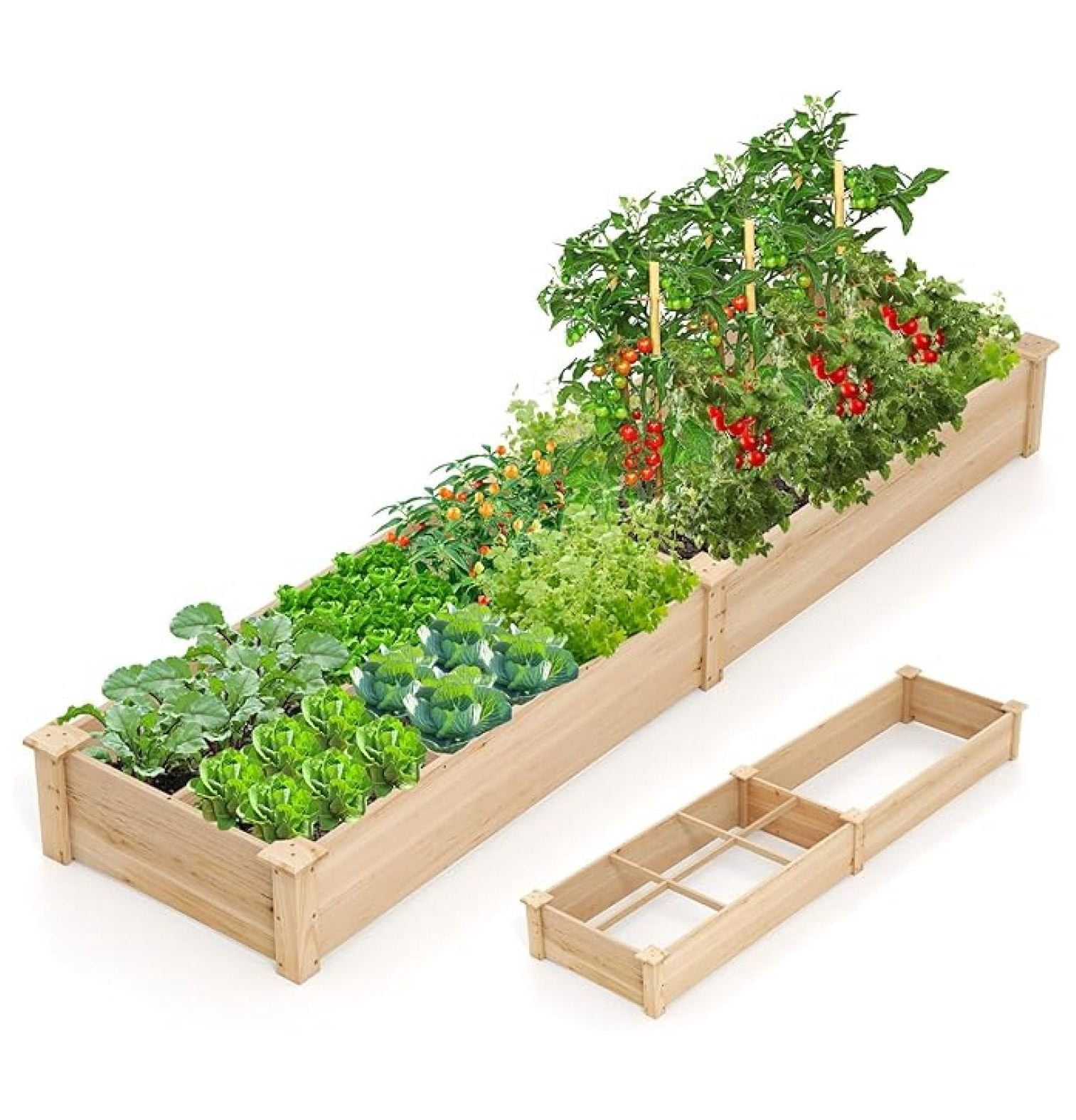 Wooden Raised Garden Bed, 90" Elevated Flower Bed with 2 Planter Boxes ...