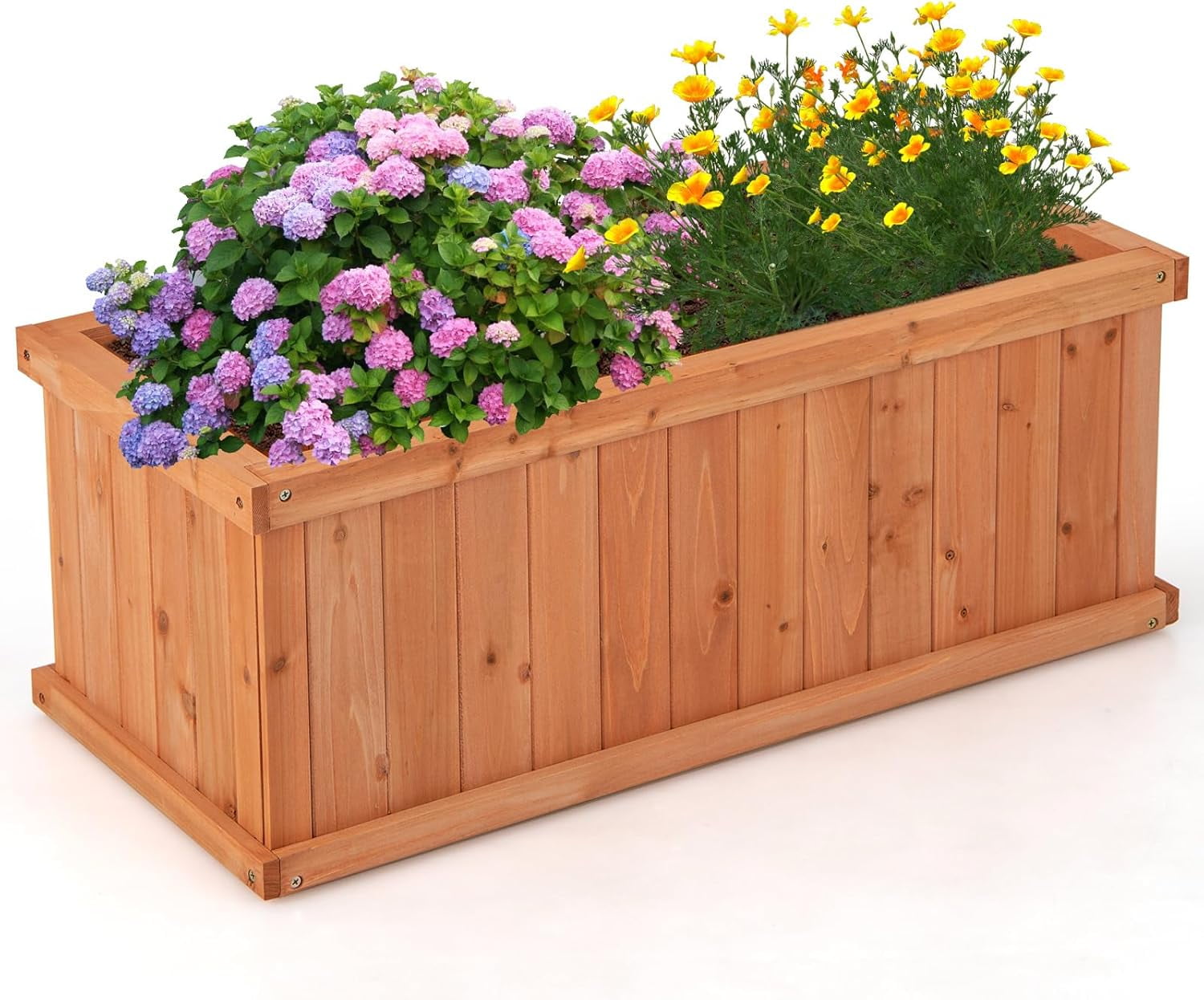 Wooden Raised Garden Bed, Outdoor Elevated Garden Box with Drainage ...