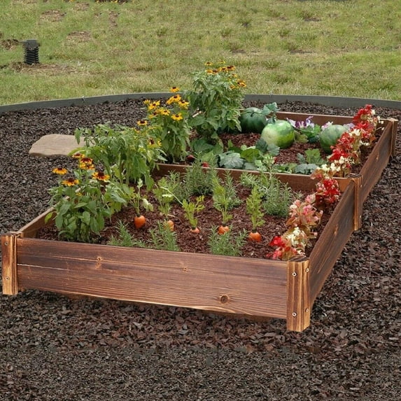 Wooden Raised Garden Bed Outdoor Elevated Ground Planter Growing Beds ...