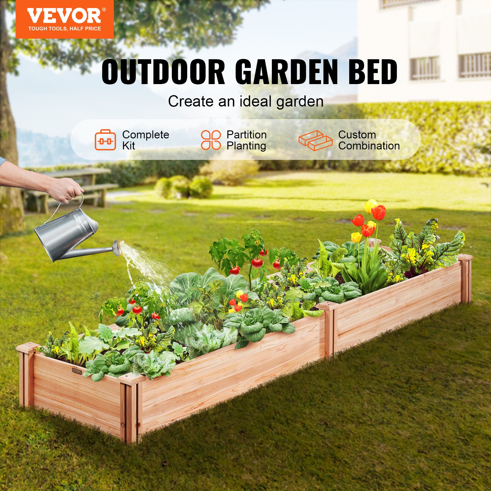 Wooden Raised Garden Bed Planter Box 94.5x23.6x9.8” Flower Vegetable ...
