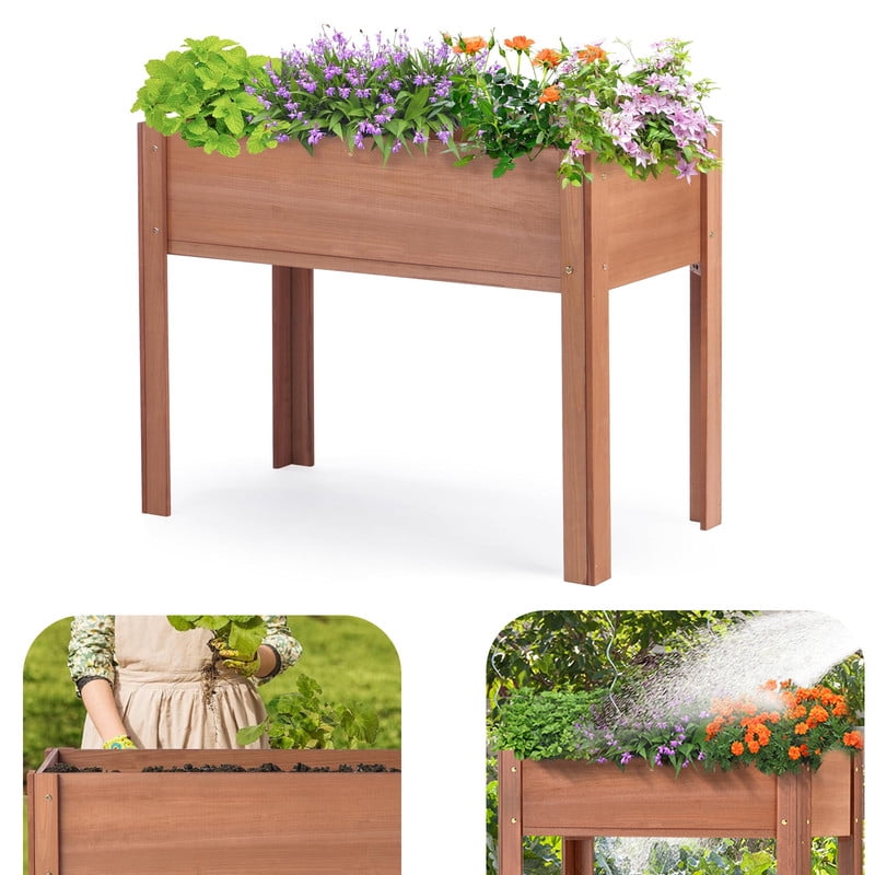Wooden Raised Garden Bed with legs, Outdoor Standing planter box for ...