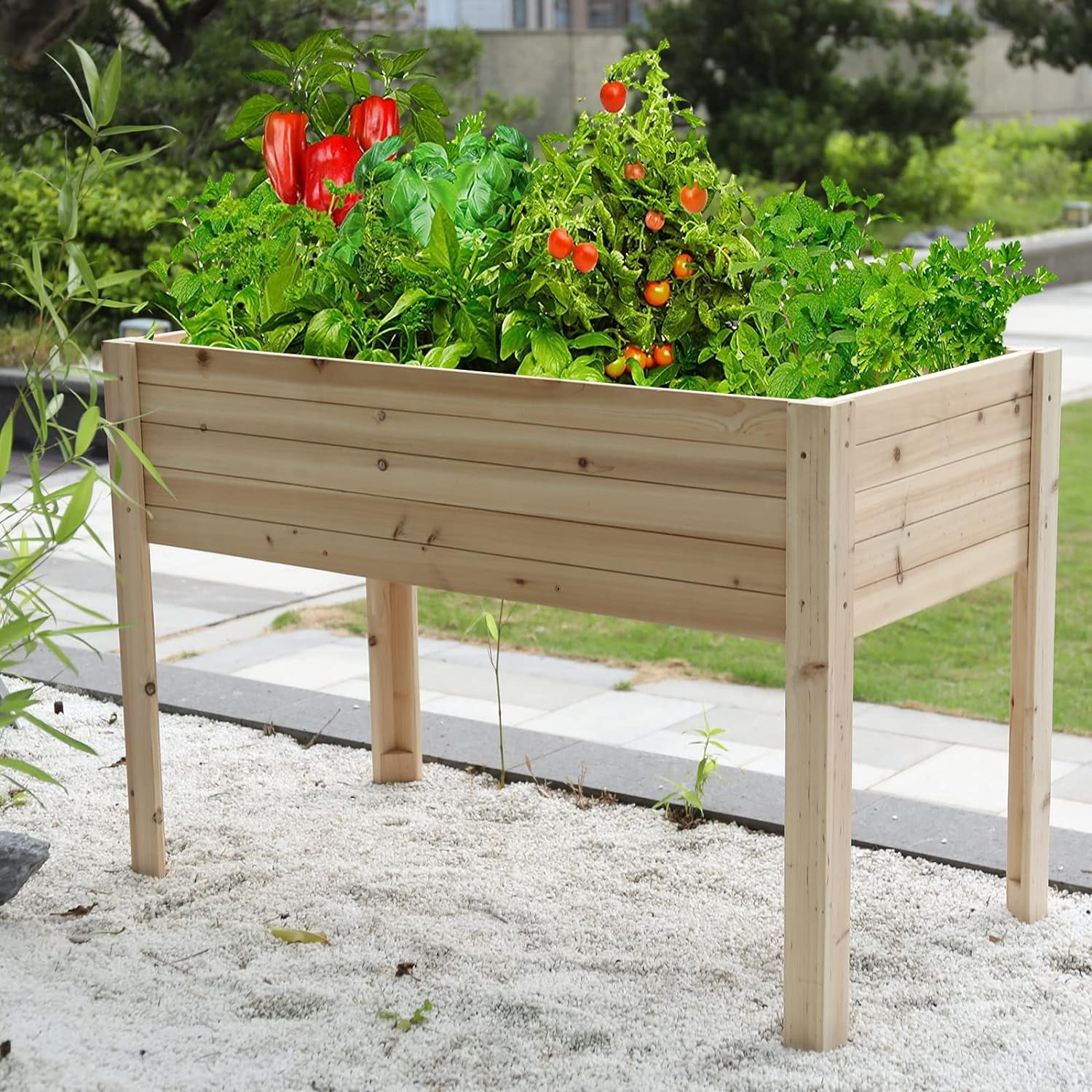 Wooden Raised Planter Box with Legs - Planter Box Stand for Yard, Patio ...