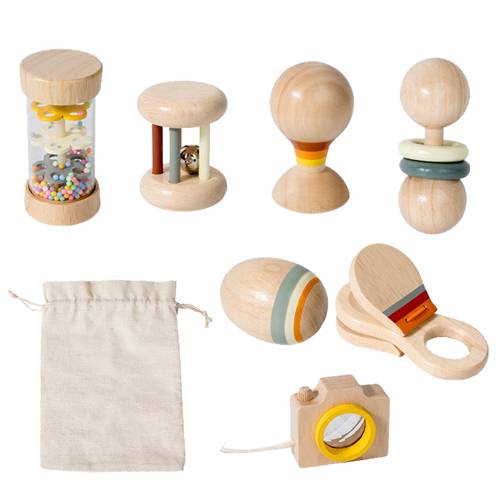 Wooden Rattle for Kid | 7X Colorful Wood Rattle Toys for Kids ...