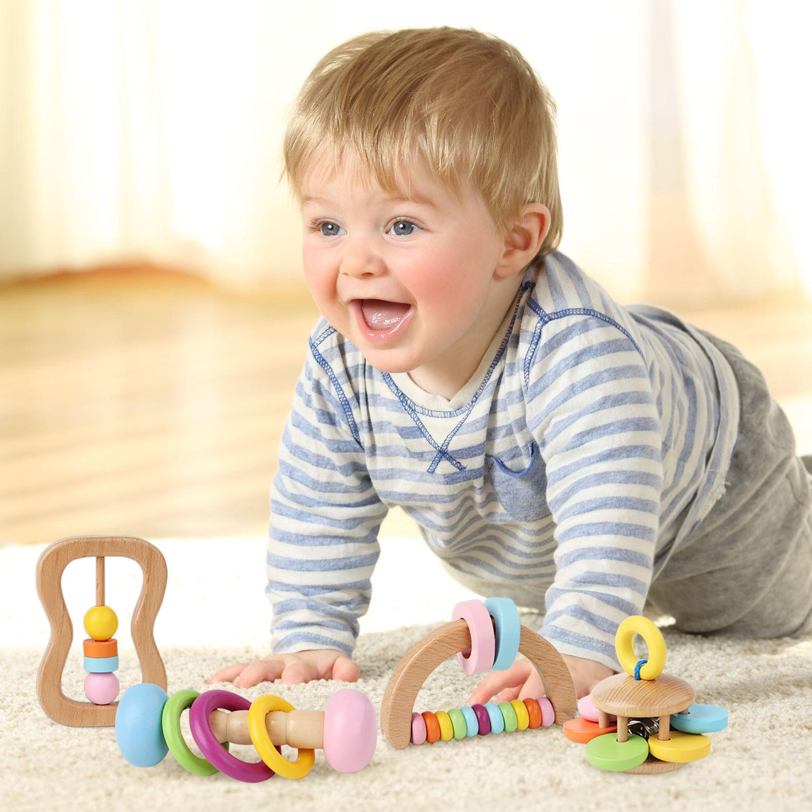 Wooden Rattle Musical Instrument Percussion Toy For Kids Natural ...