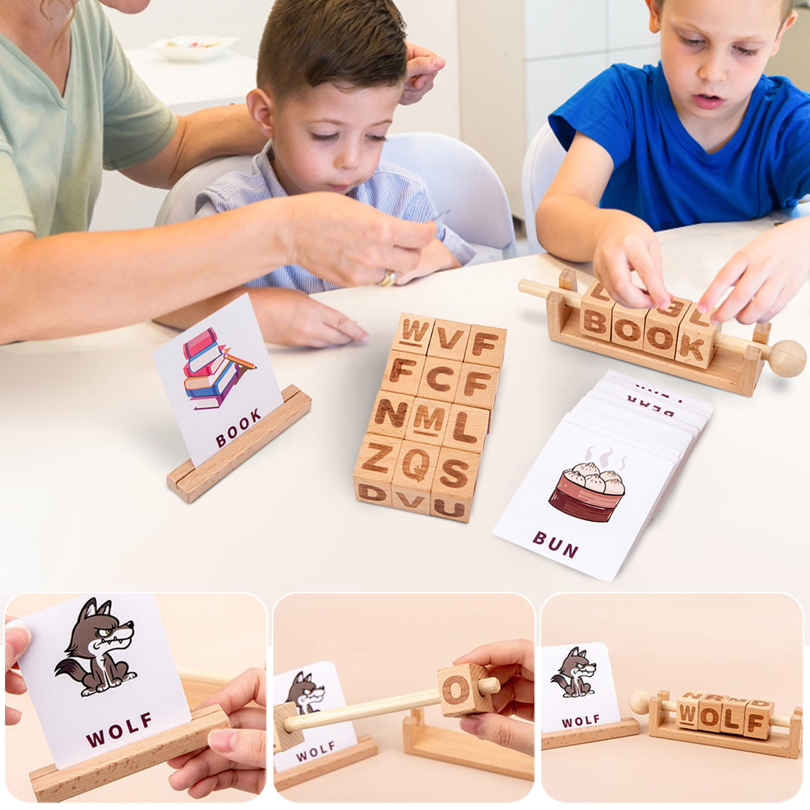 Wooden Reading Block Learning learning activities Toys Spelling Game ...