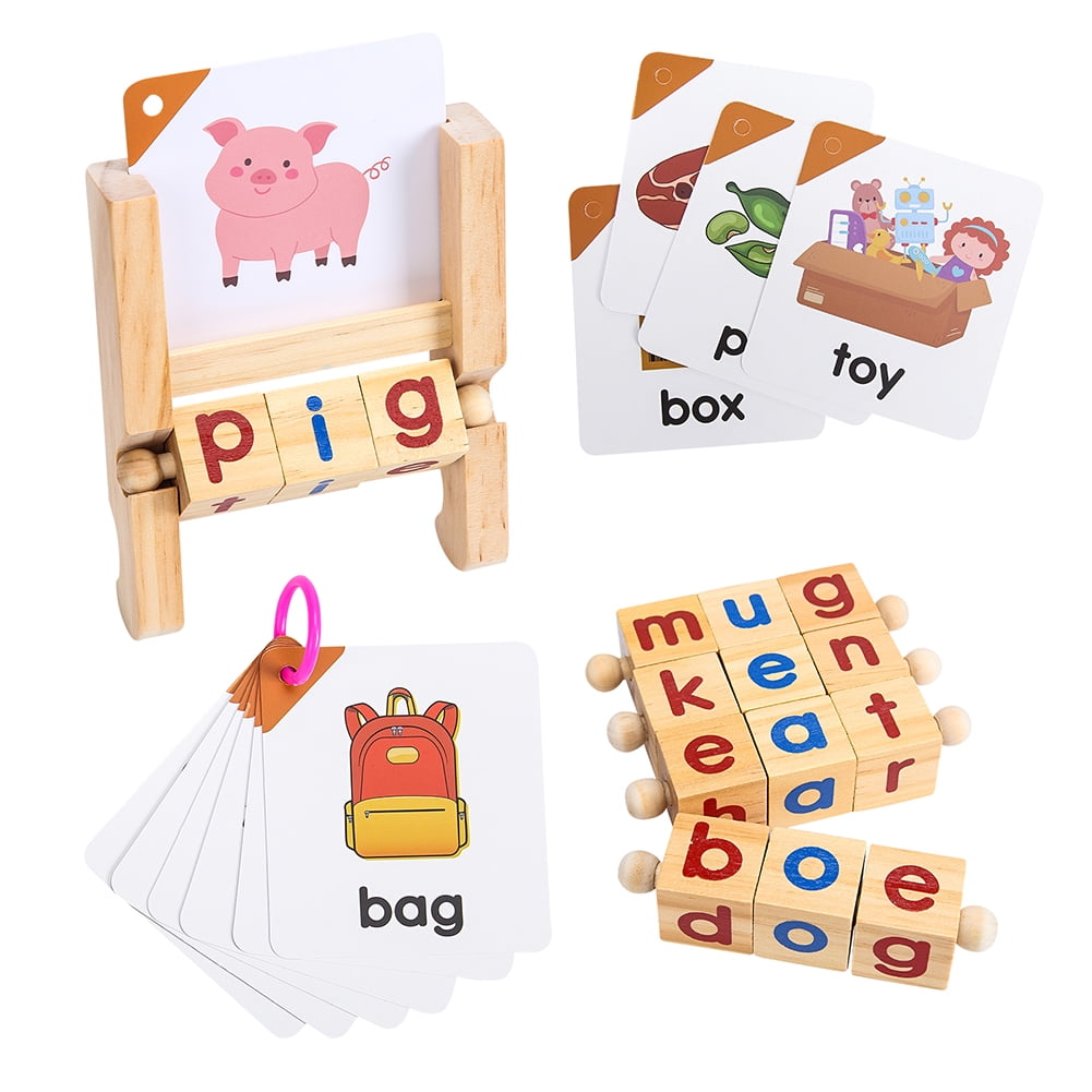 Wooden Reading Blocks, Rotating Letter Puzzle, Spelling Games with ...