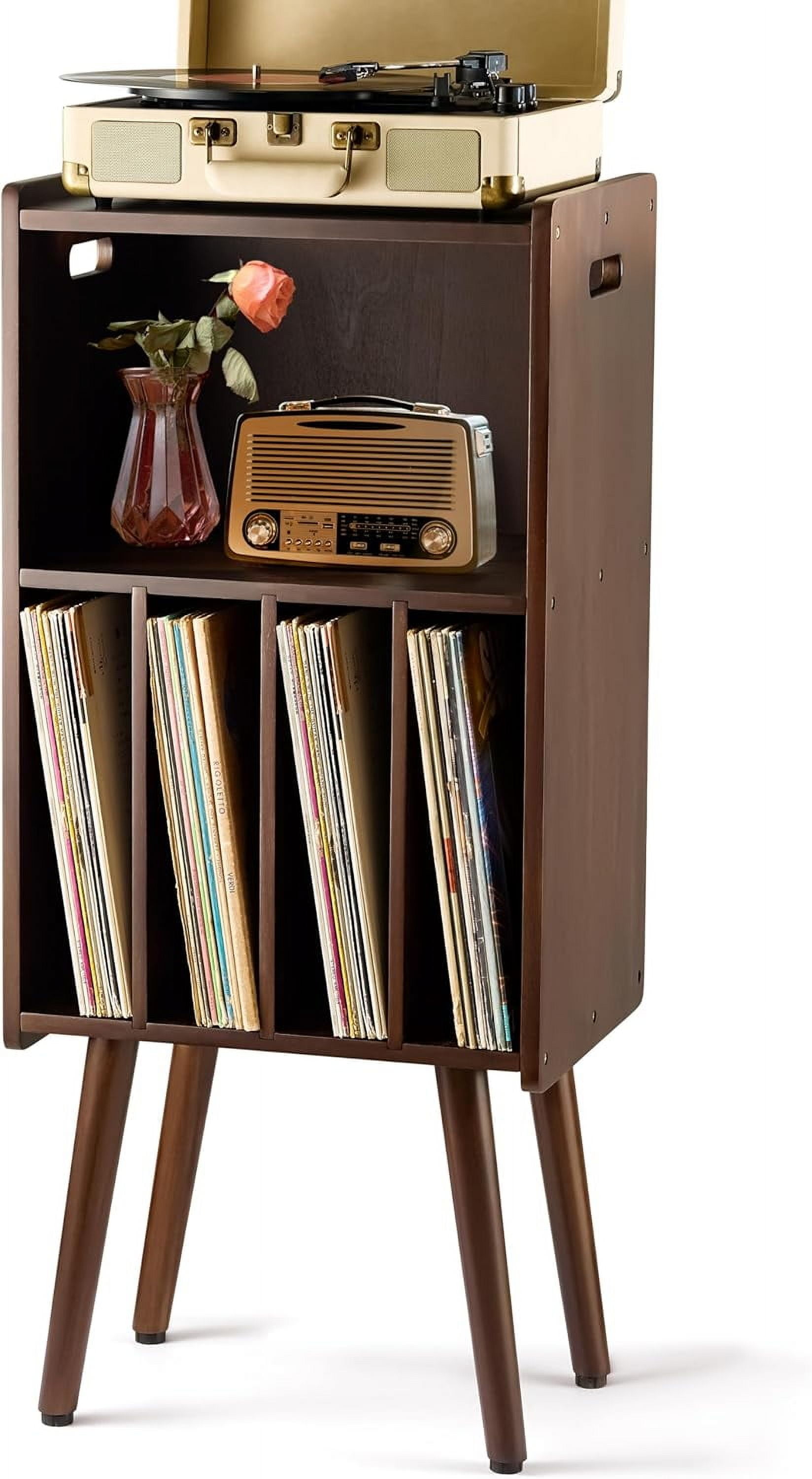 Wooden Record Player Stand, 3-Tier Turntable Stand Cabinet Holds up to ...