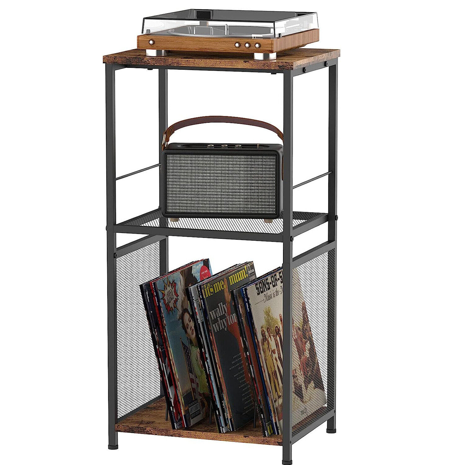 Wooden Record Player Stand,Turntable Table Stand w/Vinyl Record Storage ...