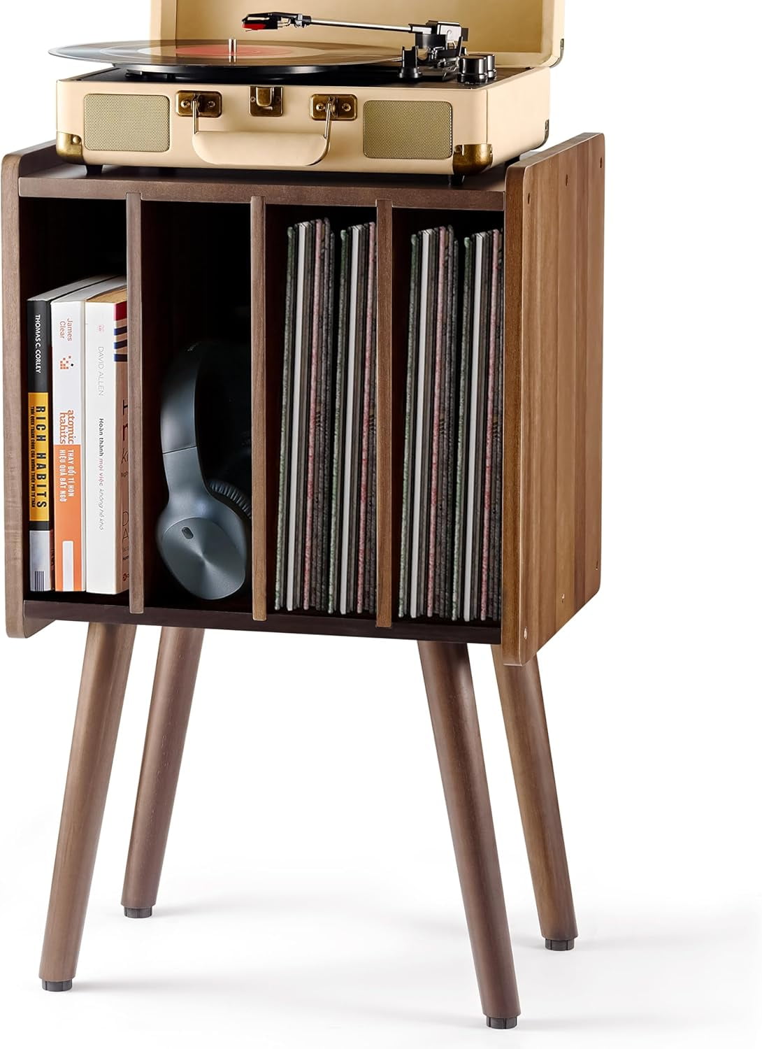 Wooden Record Player Stand, Vinyl Record Storage Holder Table with 4 ...