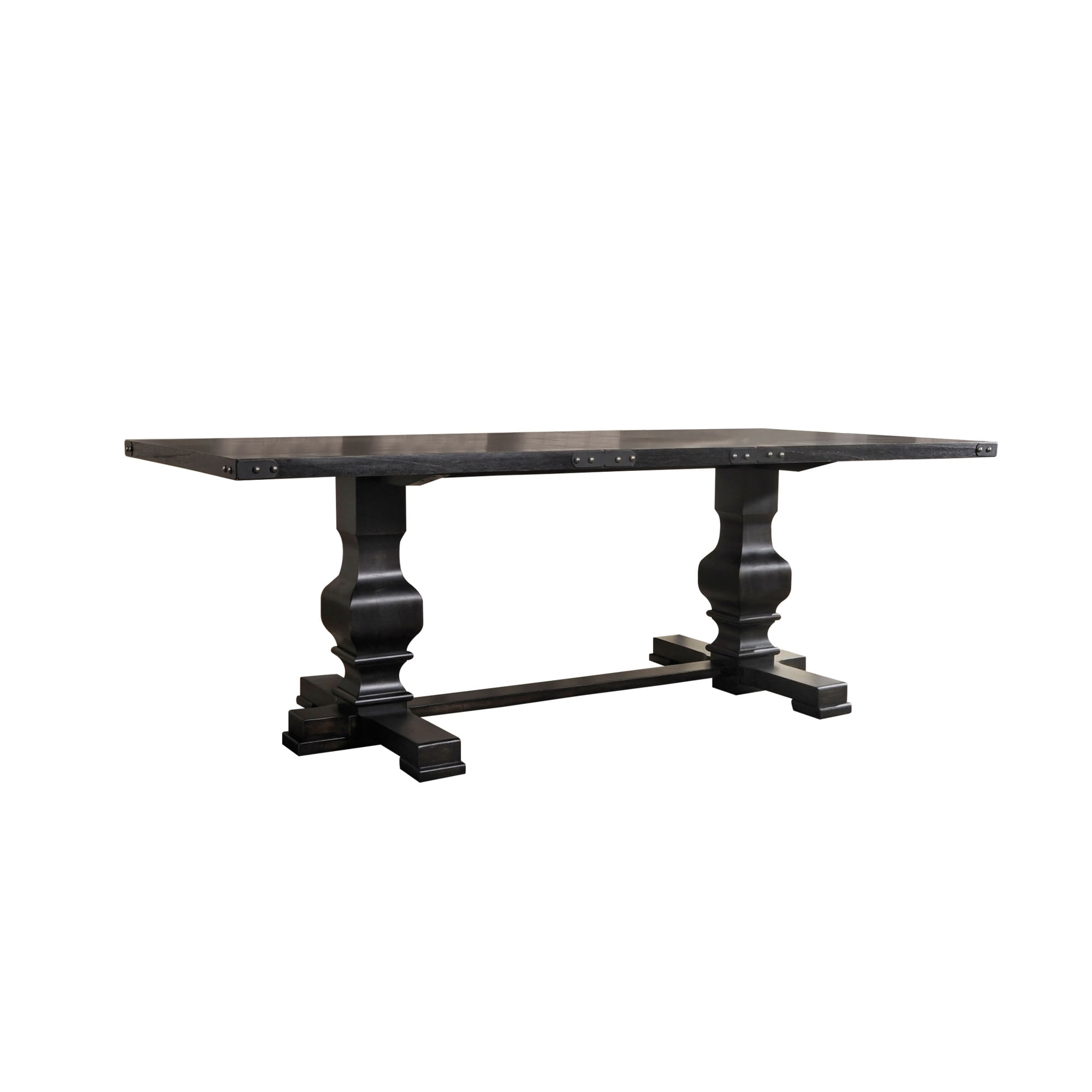 Benjara Wooden Rectangular Dining Table w/ Double Pedestal- Vintage ...