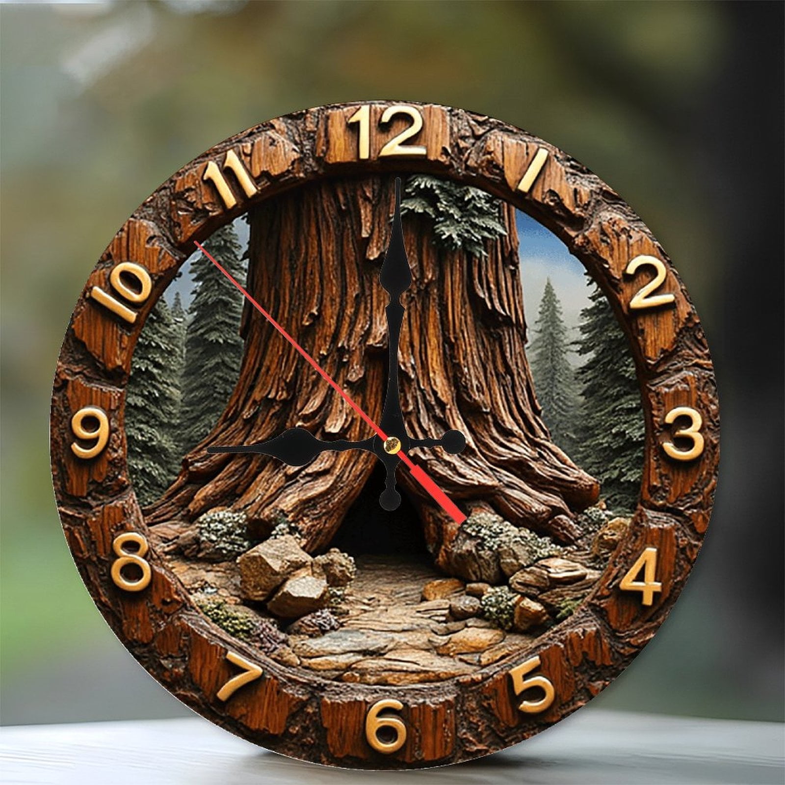 Wooden Redwood Tree Wall Clock Giant Sequoia Clock 10-Inch Silent ...