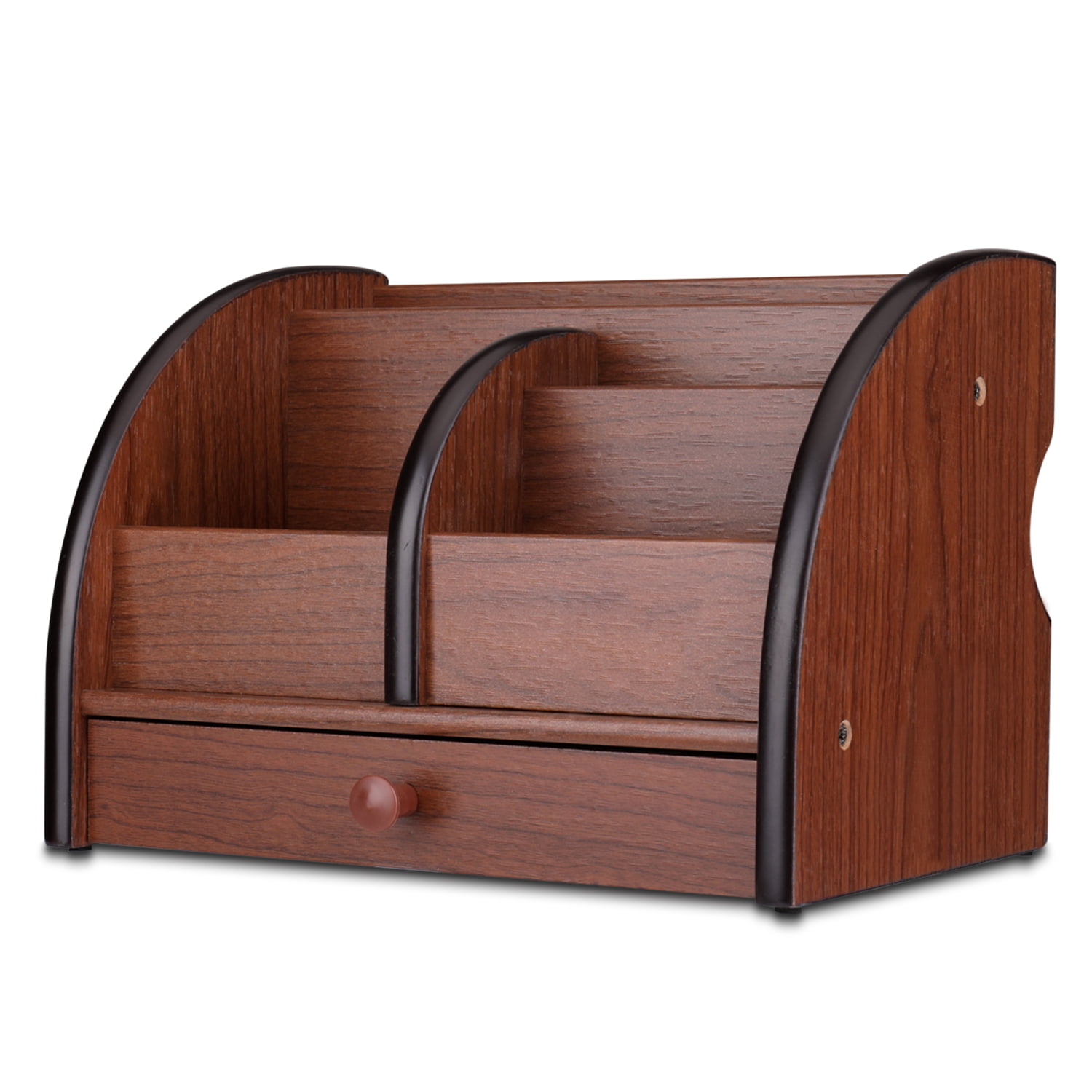 Wooden Remote Control Holder Caddy Desktop Organizer With Drawers ...