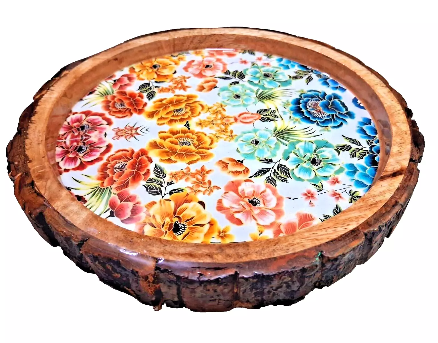 Wooden Resin Decorations Handmade Large Round Serving Table Tray Solid ...