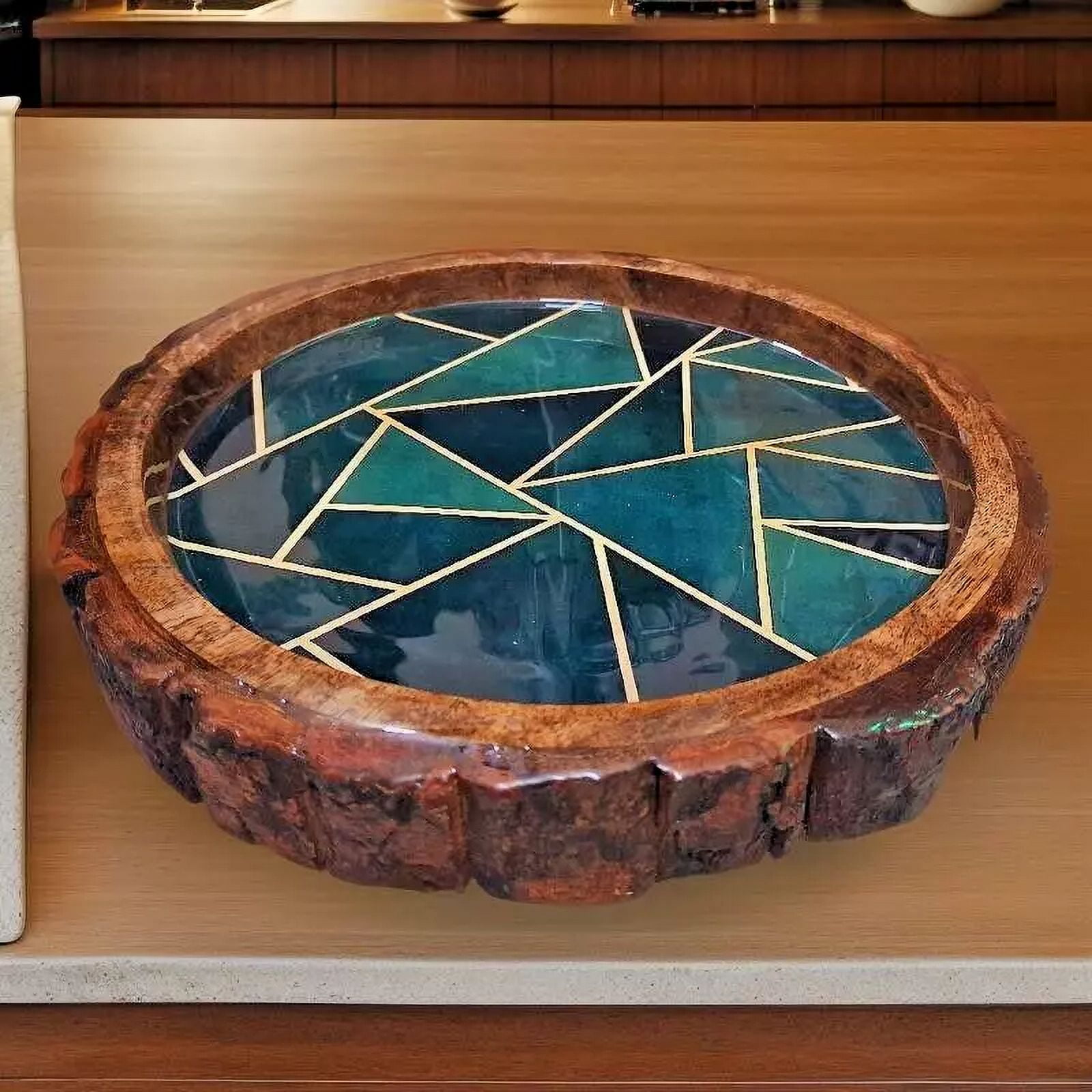 Wooden Resin Platter Tray Natural Wood for Dining, Coffee Table Serving ...