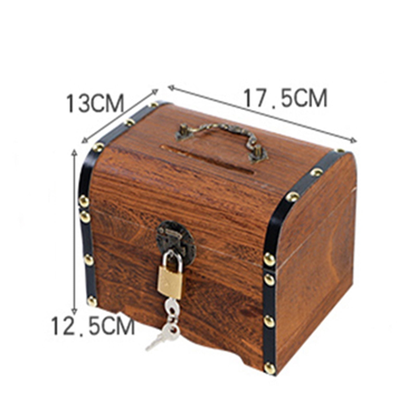 Wooden Retro Treasure Chest Piggy Bank Decorative Box With Lock, Coin ...