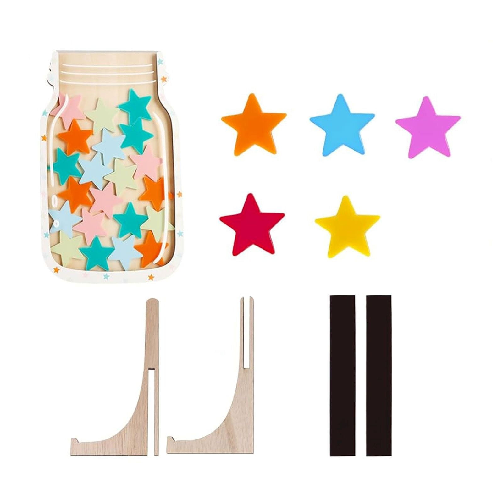 Wooden Reward Jar Set for Classroom & Home, Colorful Star Tokens, Kids ...