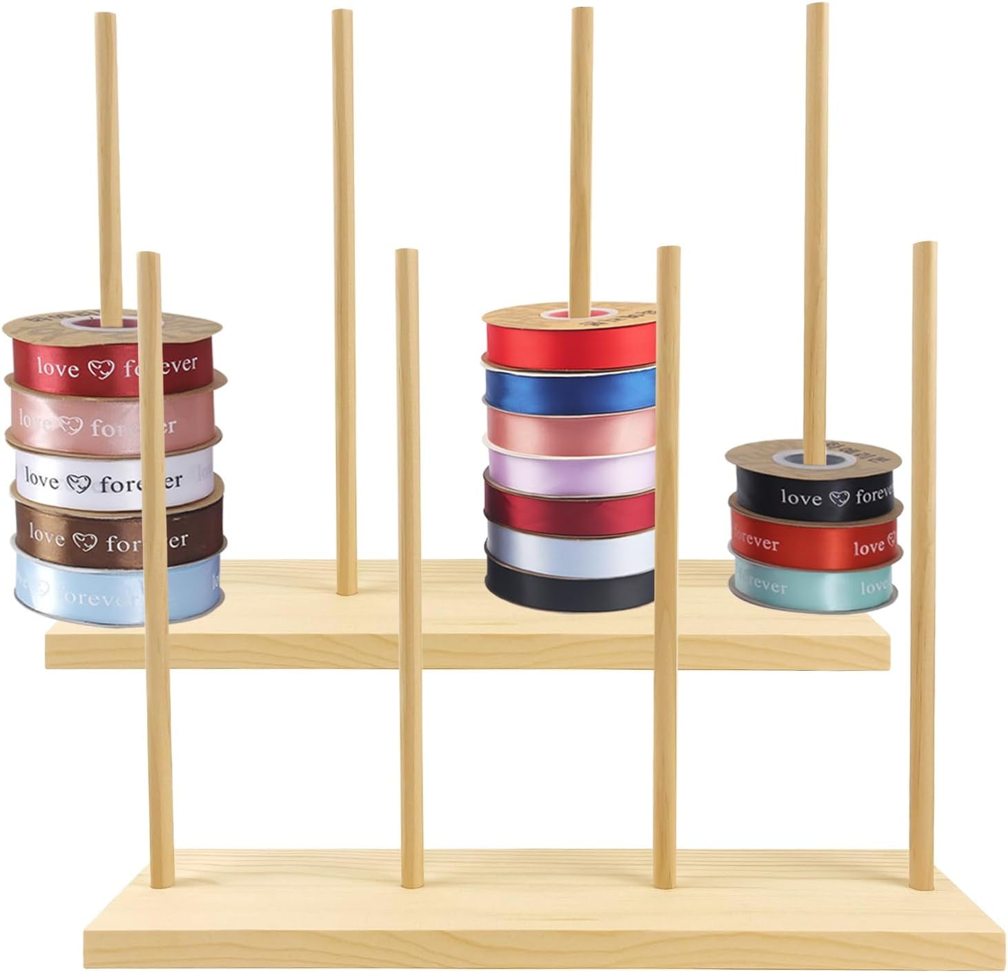 Wooden Ribbon Rack Storage, 2 Pcs Ribbon Organizer Spool Holders, Washi ...