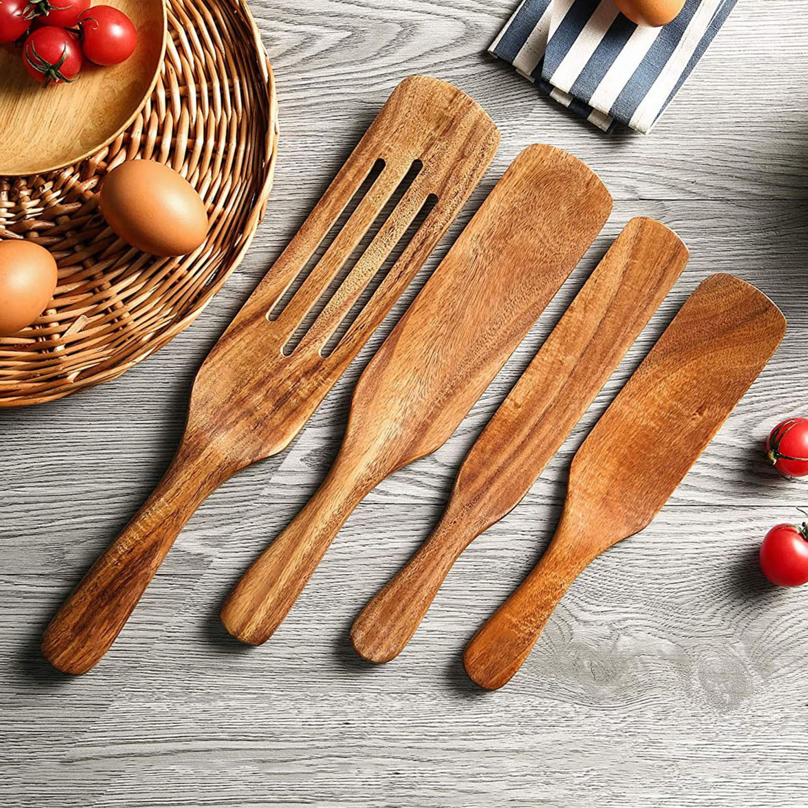 Wooden Rice Spoon Spatula Set | No Paint No Wax Natural Wood Utensils ...