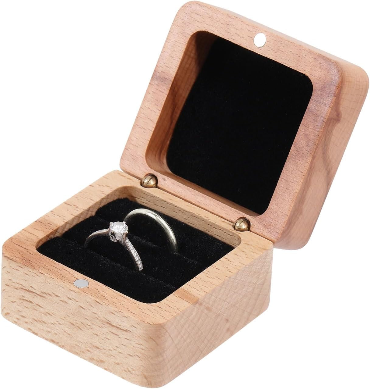 Wooden Ring Box Engagement Ring Holder Box with Double Slot Small Wood ...
