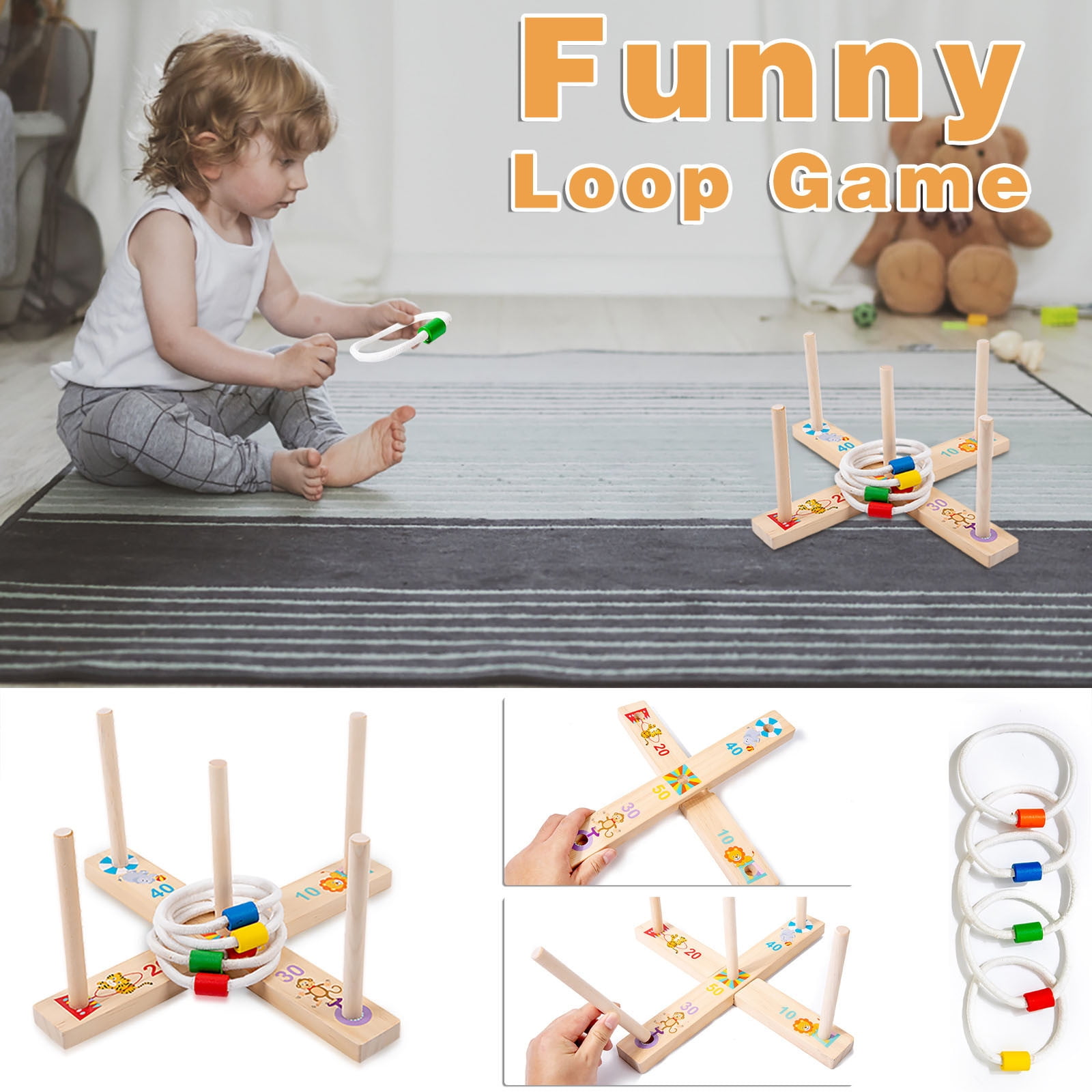 Wooden Ring Toss Game Set | Outdoor Indoor Loop Throwing Game for Family Interaction | Hand-Eye ...