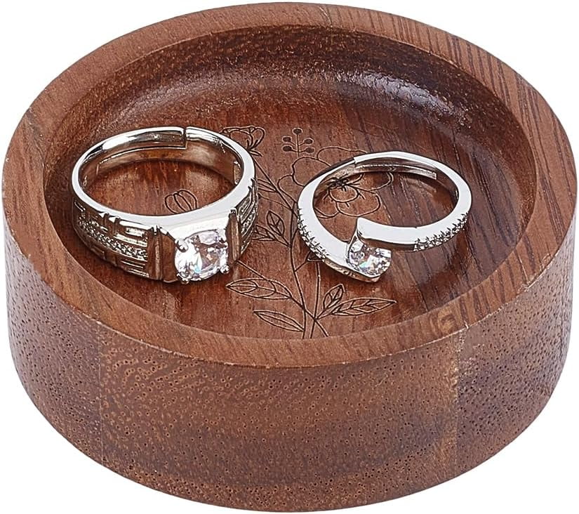 Wooden Ring Tray Engraved Ring Holder Jewelry Tray Dish Round Wood Dish ...