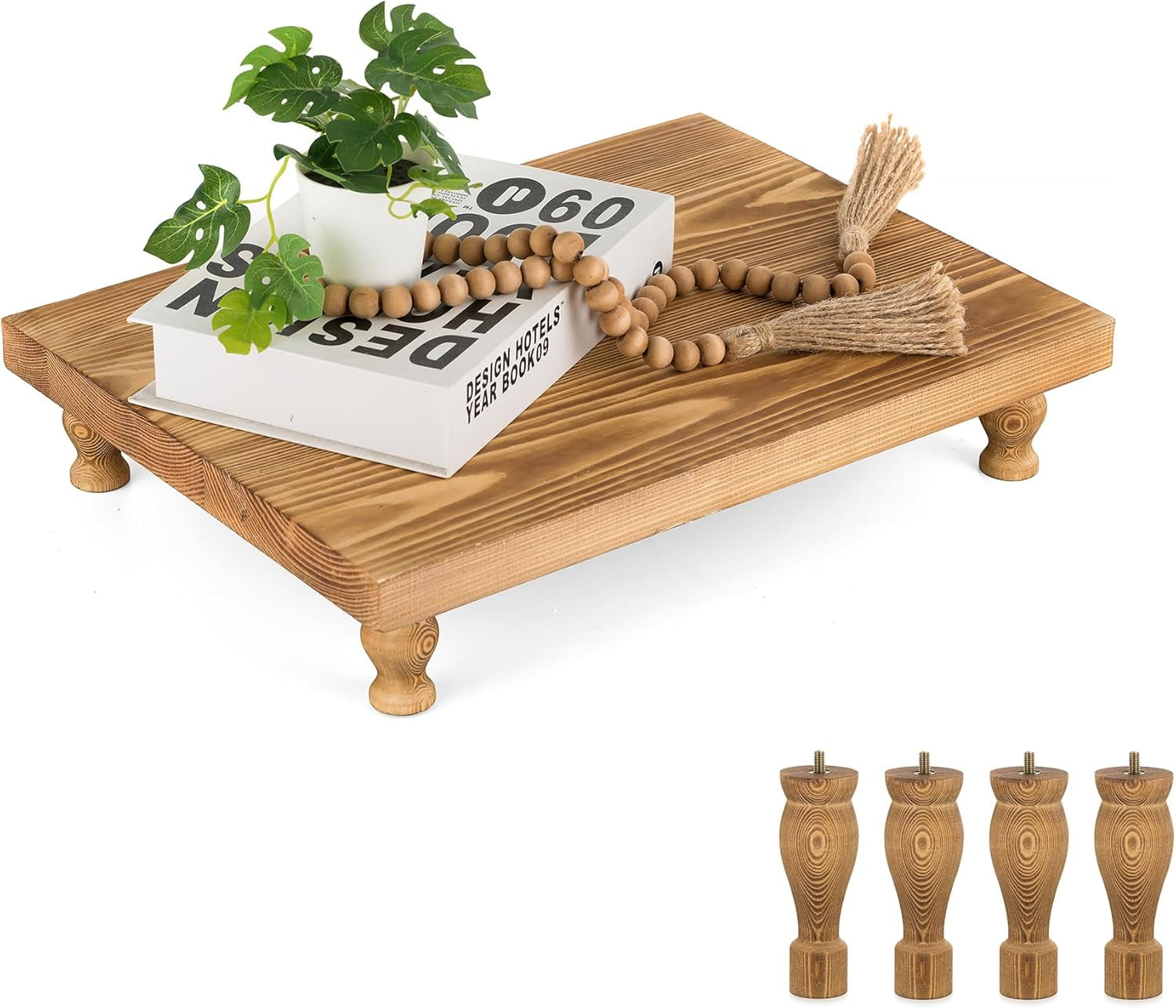 Wooden Riser Decorative Tray：Farmhouse Wood Pedestal Display Stand ...