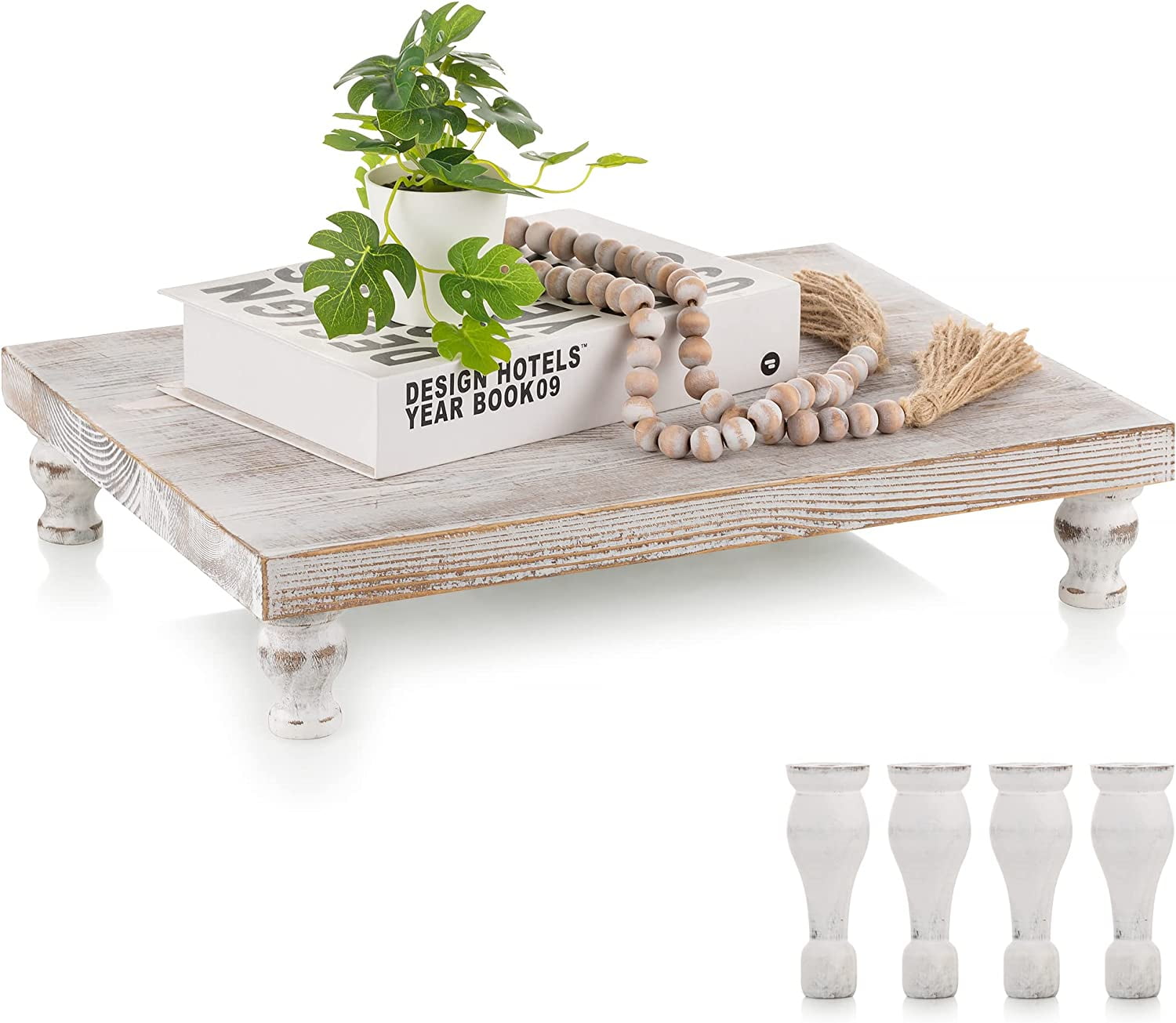 Wooden Riser Decorative Tray: Farmhouse Wood Pedestal Display Stand ...