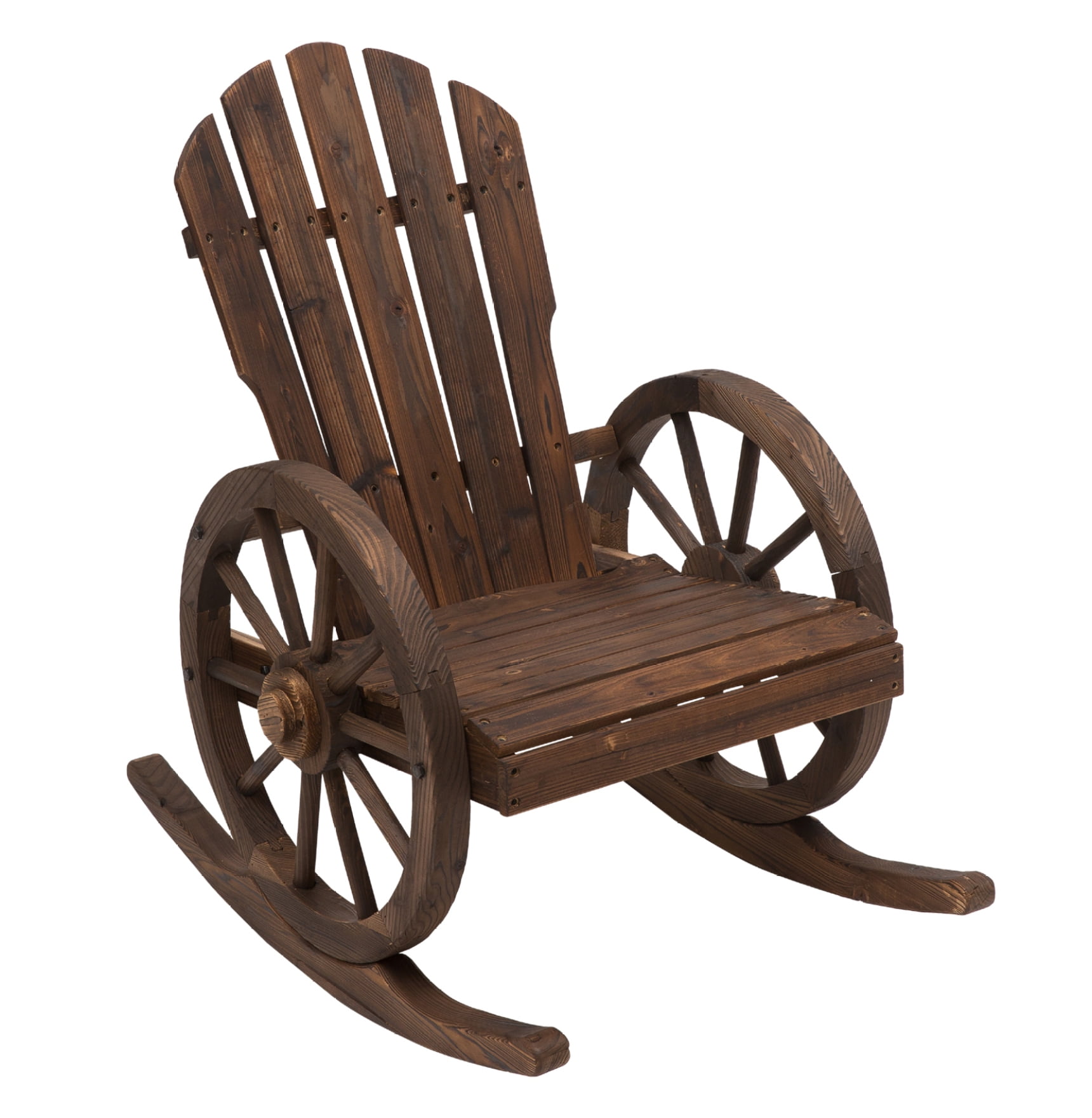 Wooden Rocking Chair Adirondack, Outdoor Rocker with Wagon Wheel Arms ...