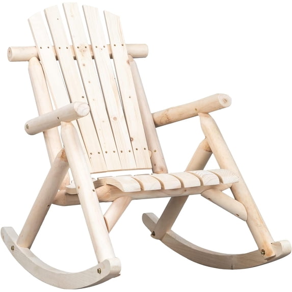 Wooden Rocking Chair, Fir Log Adirondack Rocker, Outdoor Wood Accent ...