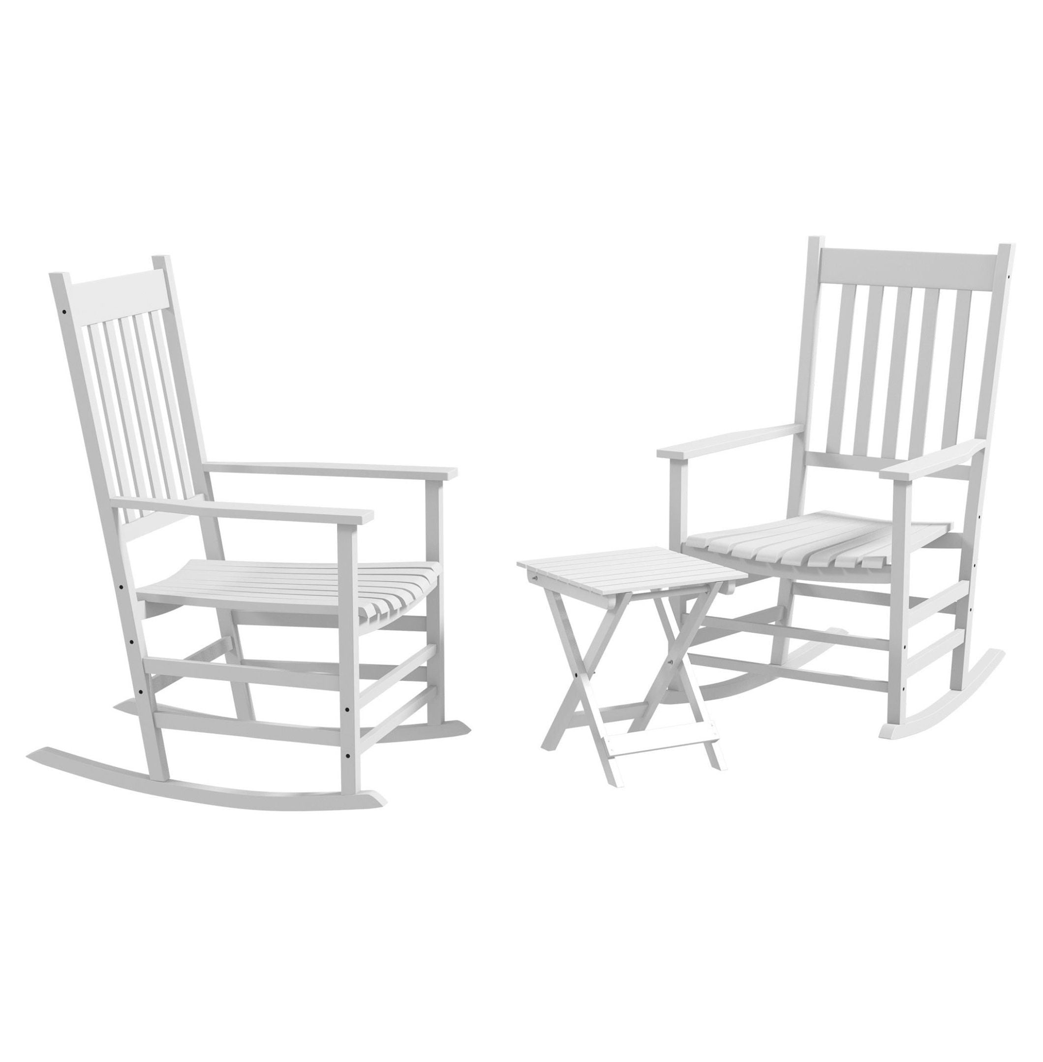 Wooden Rocking Chair Set with Table - White Outdoor Rockers, Poplar ...