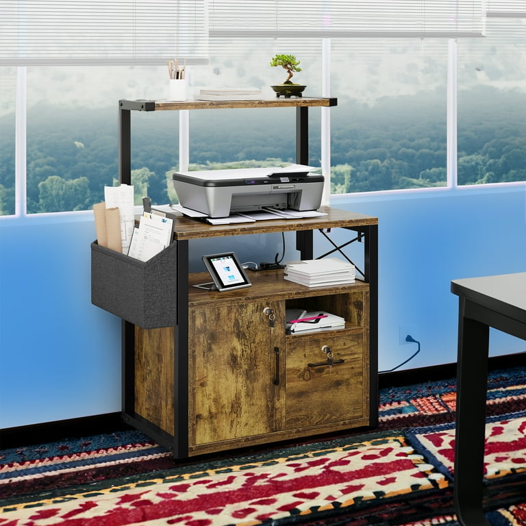 Wood Printer Stand With Drawers